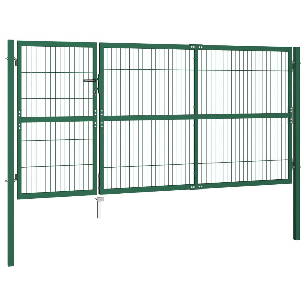 VidaXL Green Metal Gate with Posts Steel Anthracite Fence Patio Outdoor ...