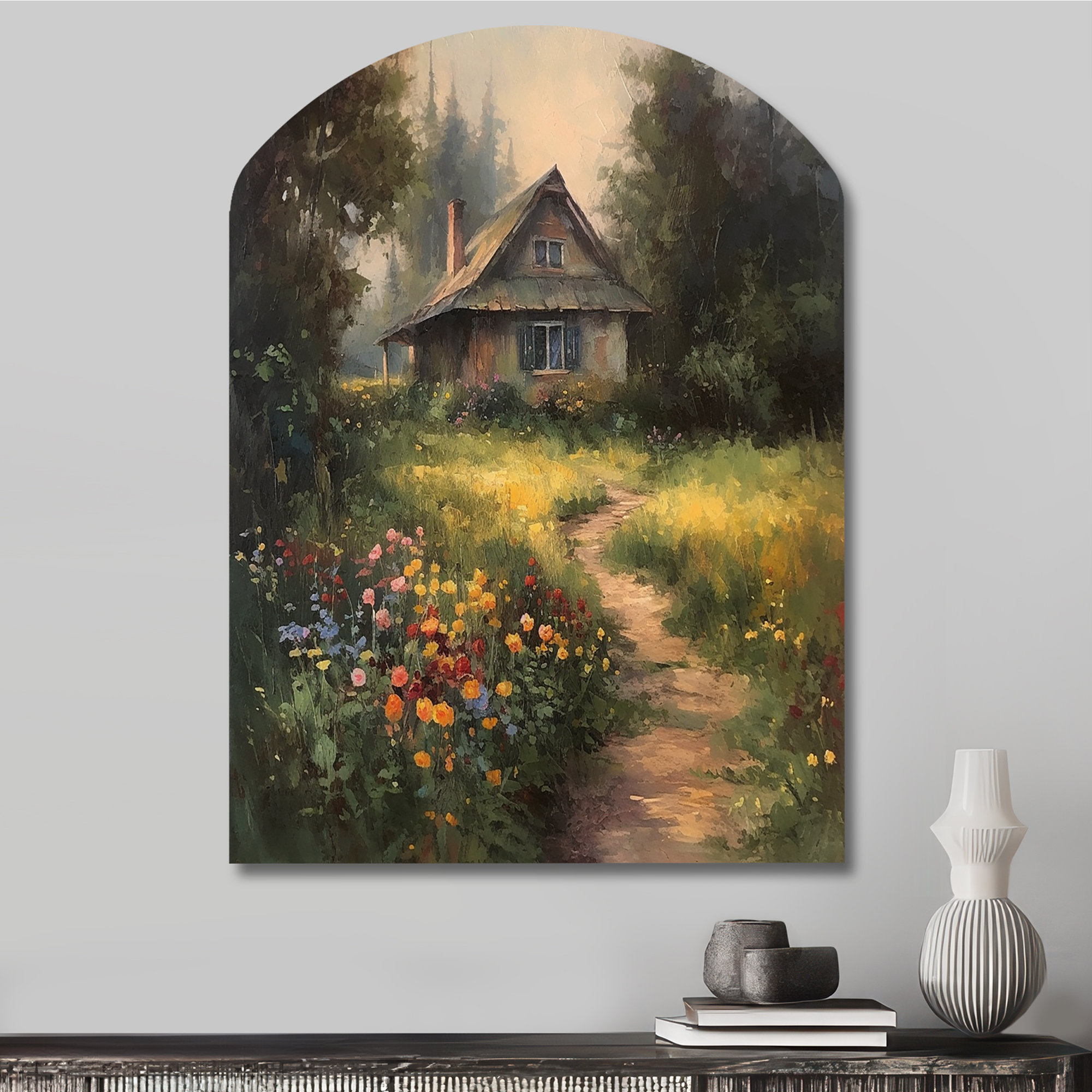 Design Art Quaint Cottage And Garden Oasis I - Landscape Cottage Arch ...