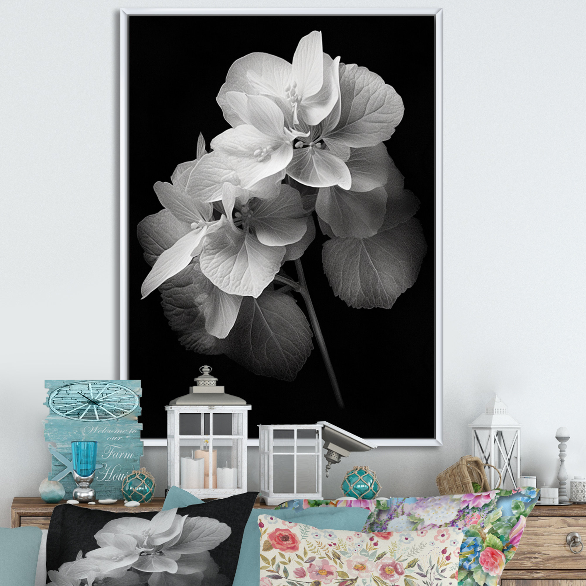 Latitude Run® Black White Hydrangea Blooming I | Wayfair