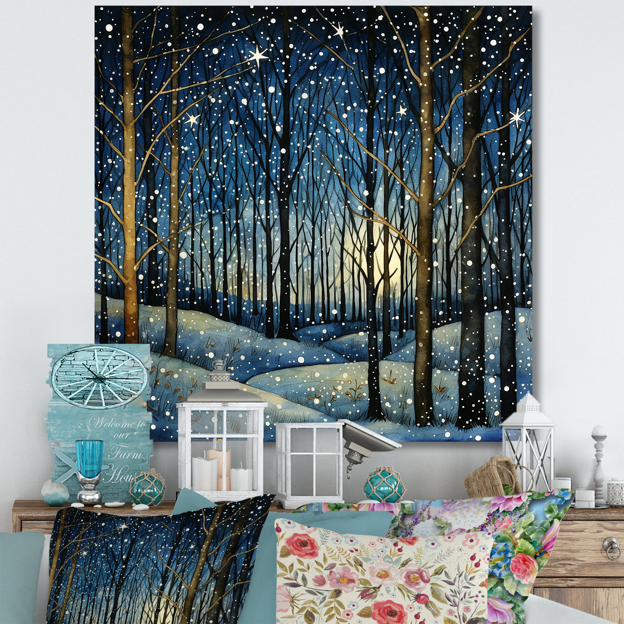 Millwood Pines Festive Starry Night Winter Woodscape - Fruits Wall Art ...