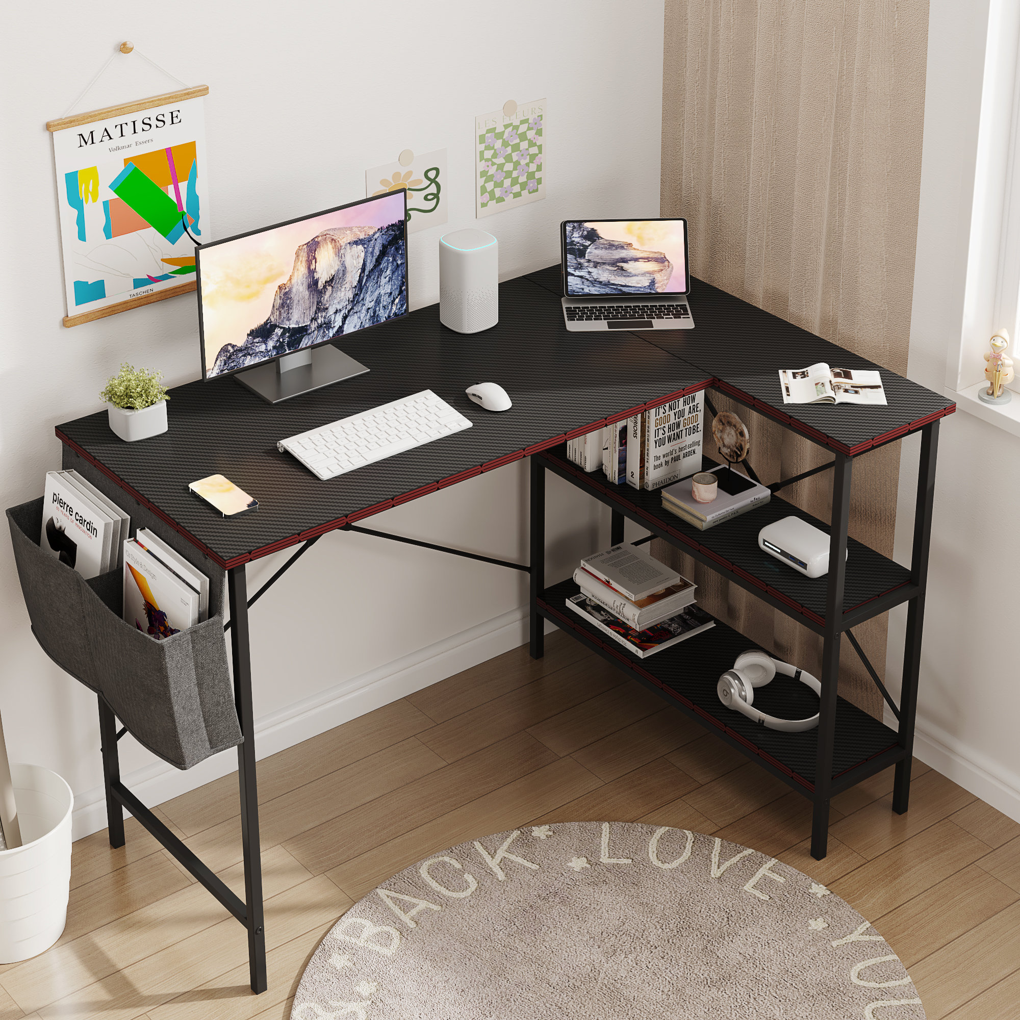 Inbox Zero Hulbig 46.5" L-Shaped Home Office Computer Desk with Storage ...
