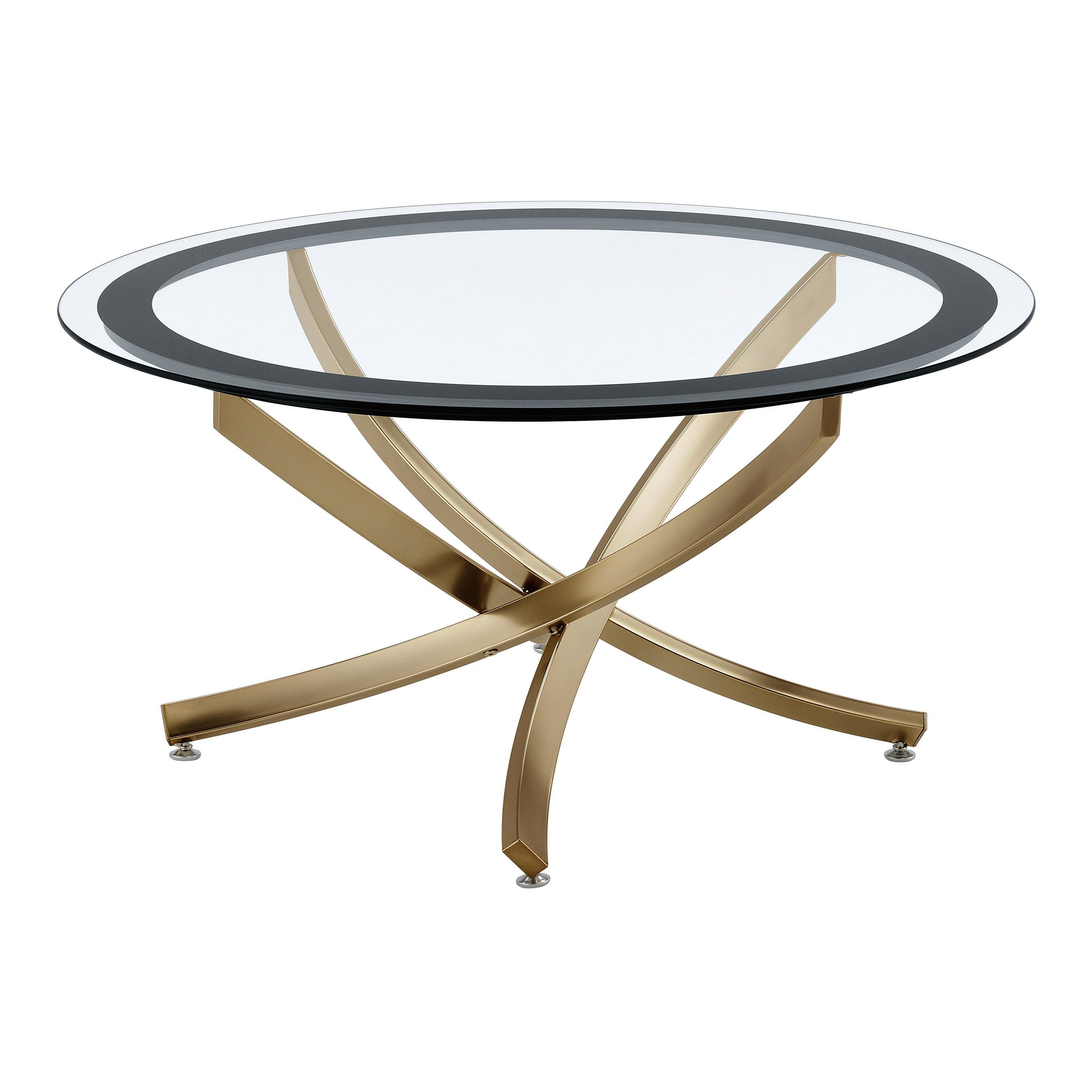 Everly Quinn Round Glass Top Coffee Table Metal Base Brass | Wayfair