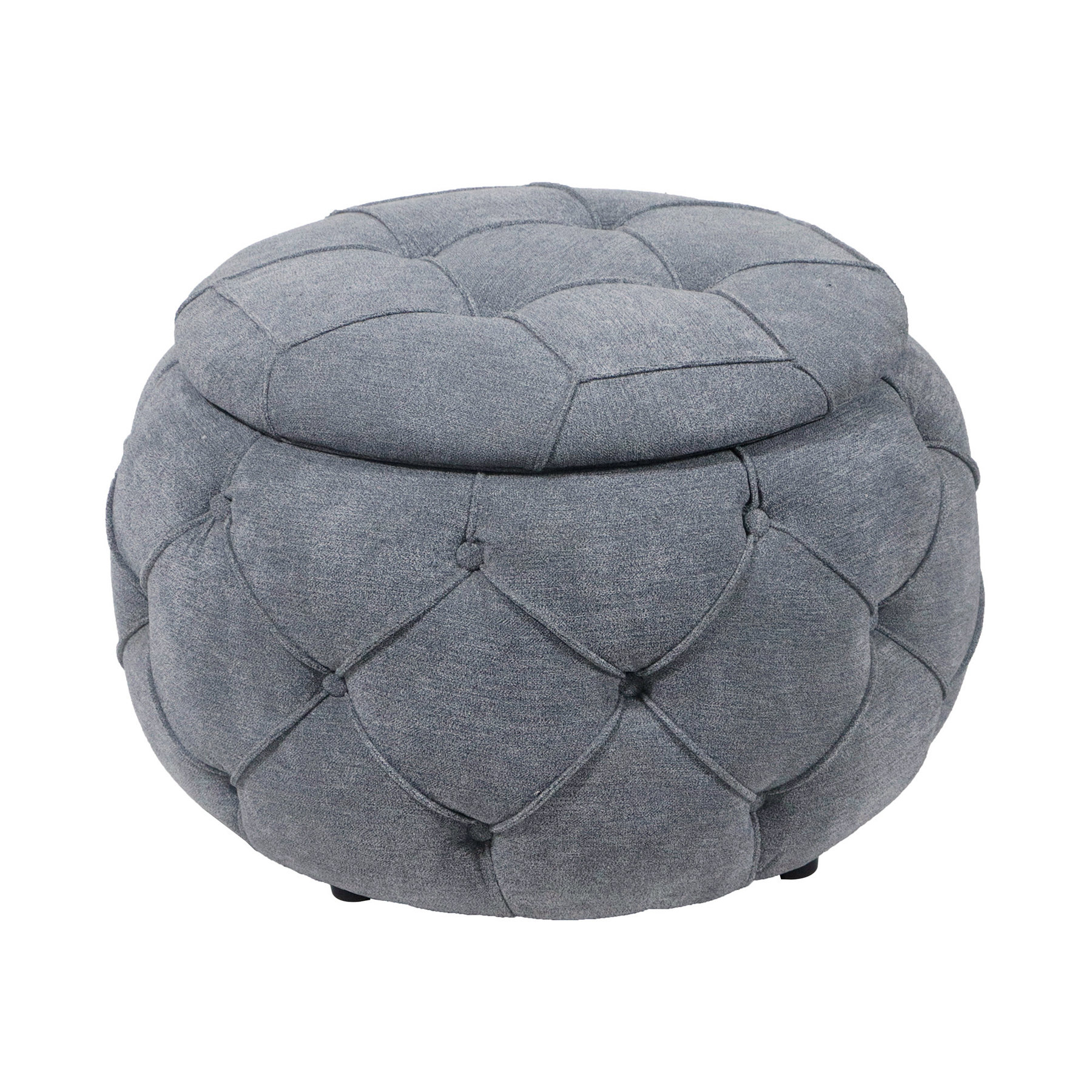 Winston Porter Large Button Tufted Woven Round Storage Ottoman For