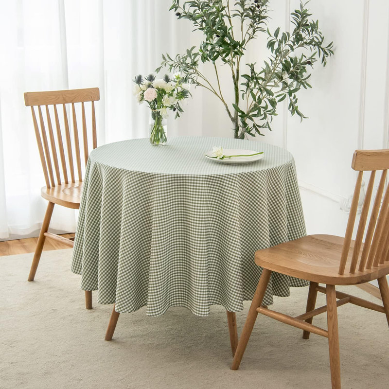 Gracie Oaks Round Checkered Tablecloth Spillproof Wrinkle Free Heavy ...