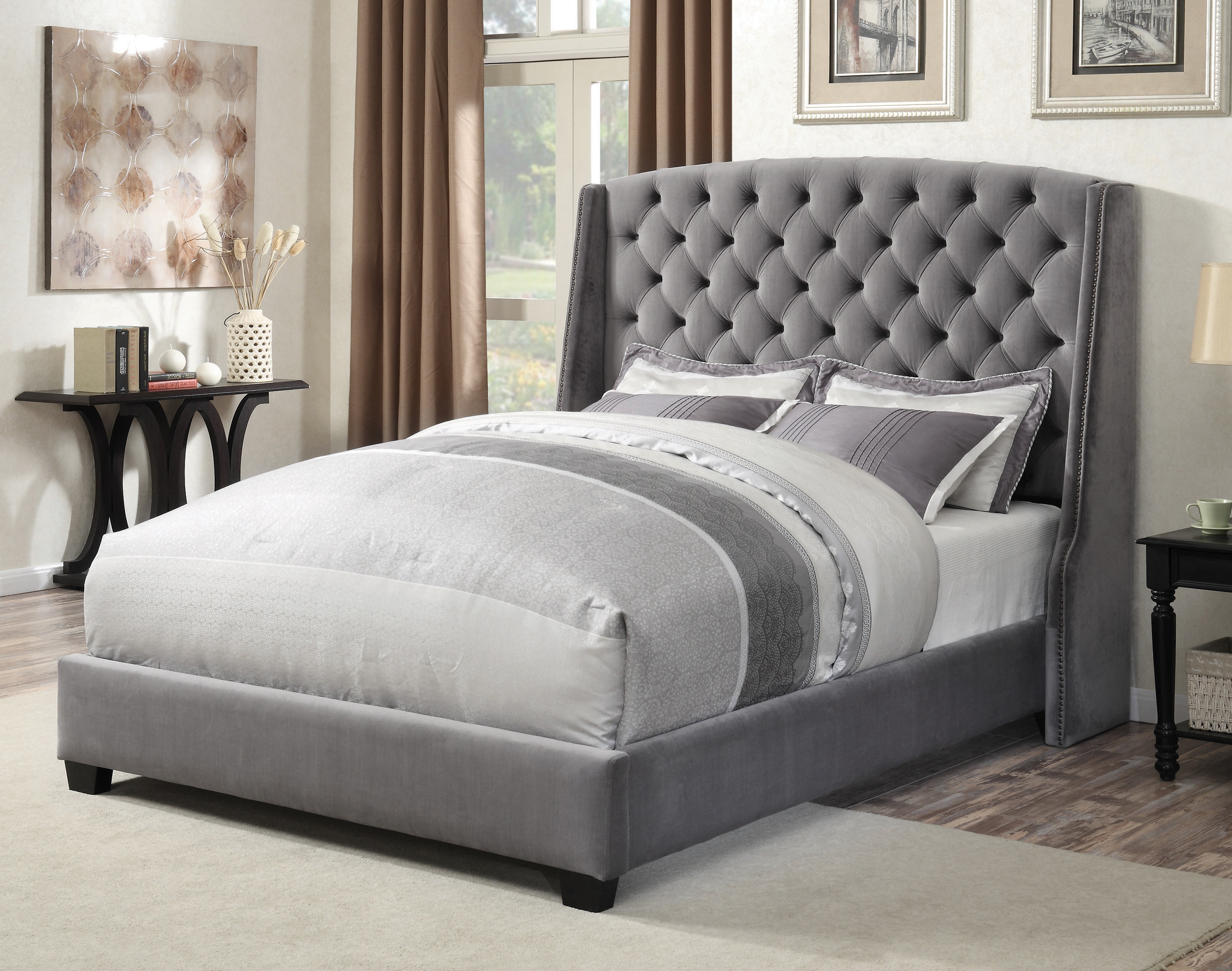 Red Barrel Studio® Upholstered California King Wingback Bed Grey | Wayfair