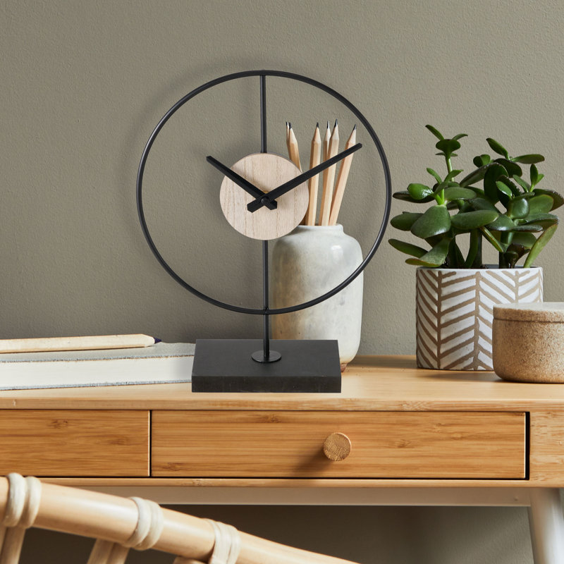 Ebern Designs Mid Century Modern Tabletop Clock in Black & Reviews ...