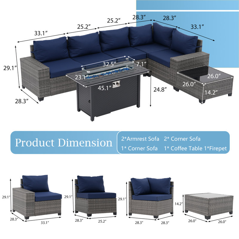 Latitude Run® PE Wicker Rattan Outdoor Conversation Set With Table ...