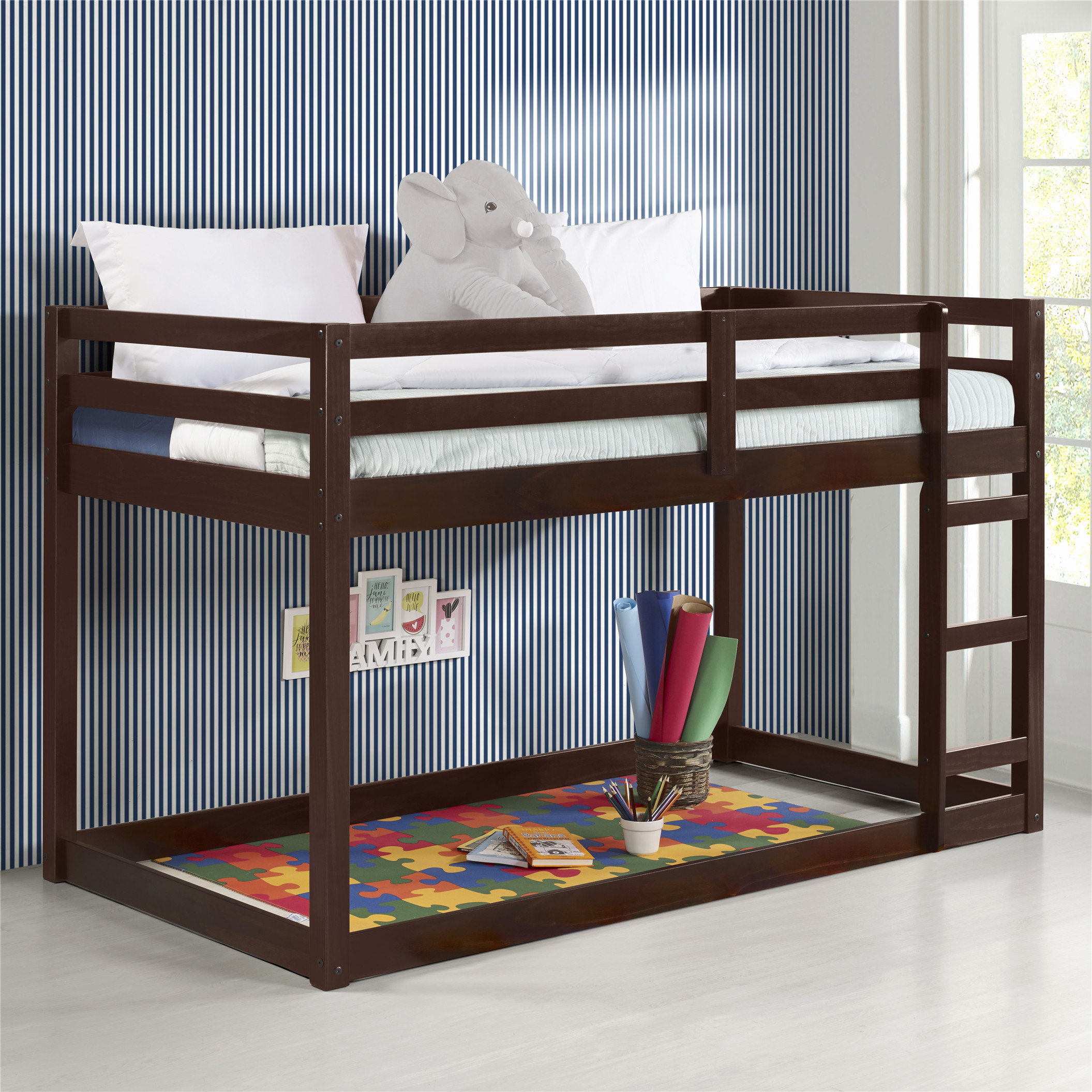 Harriet Bee Sturdy Loft Bed with Built-in Ladder and Safety Guardrail ...