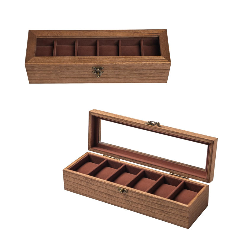 Latitude Run® 6-Slot Wooden Watch Box with Glass Lid | Wayfair