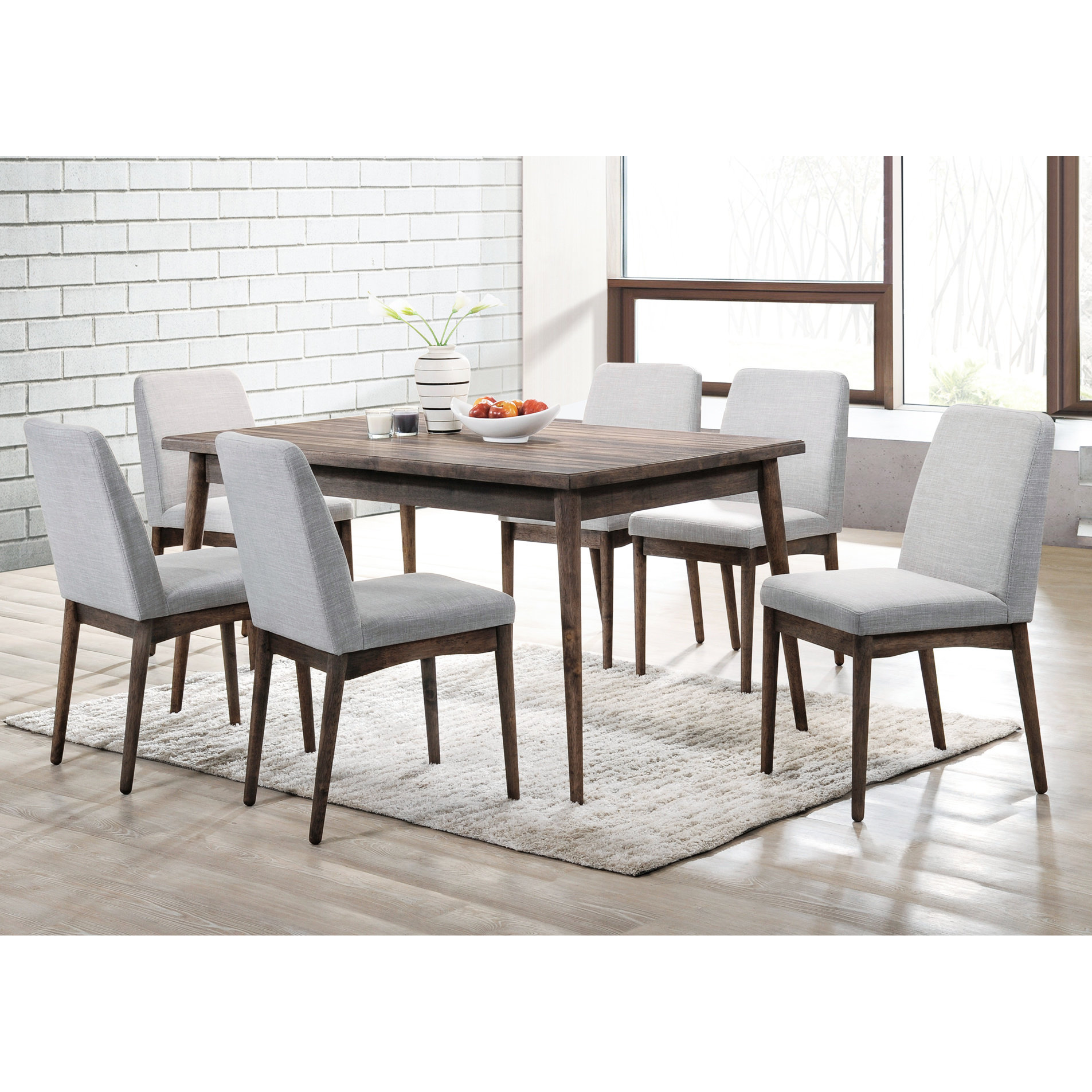 Corrigan Studio® 7pc Dining With Ash Walnut Finish - Table Top & 6 Foam ...