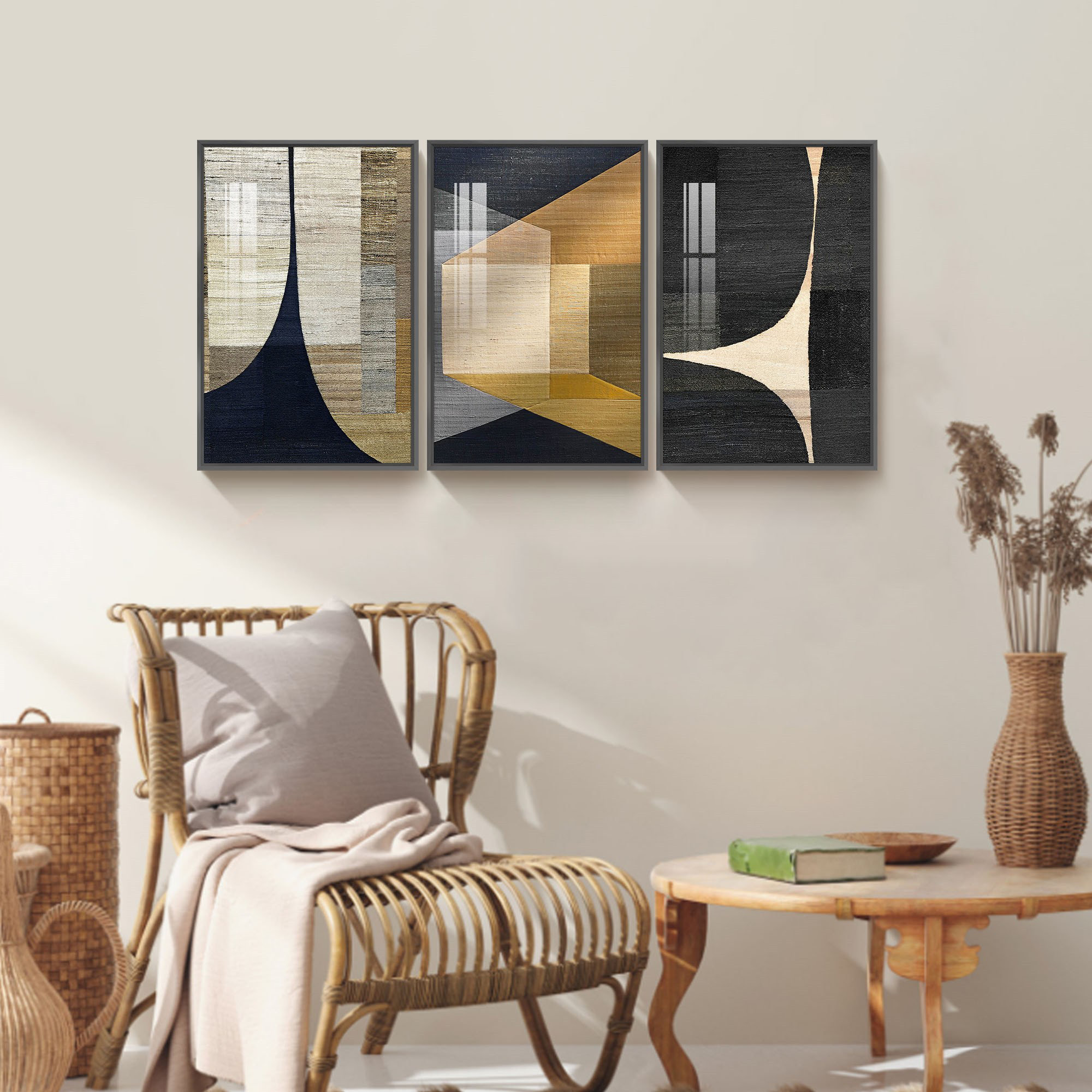 Ivy Bronx Boho Style Geometric Colour Shape Art Print On Canvas Framed ...