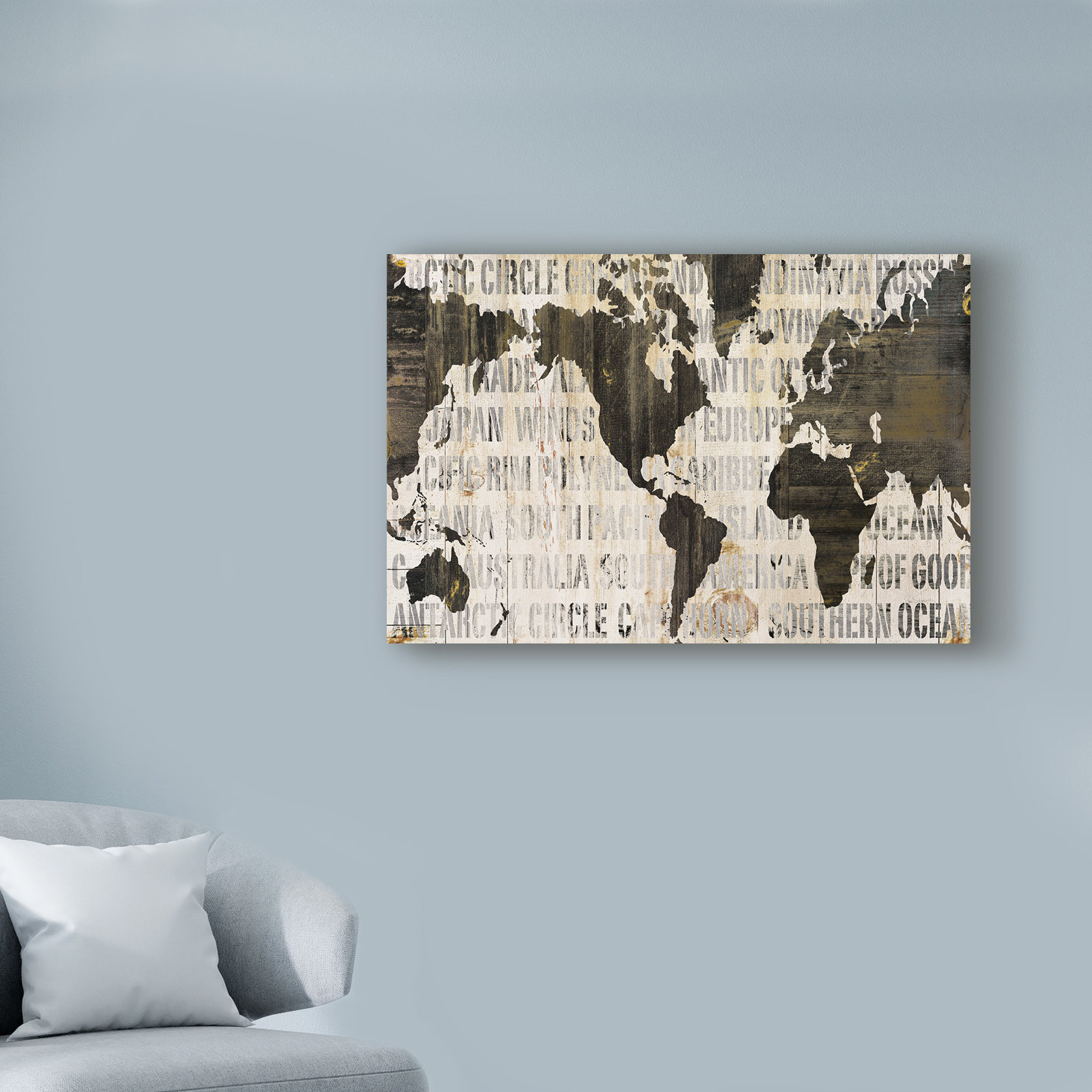 Trinx 'Crate World Map Neutral v2' Graphic Art Print on Wrapped Canvas ...