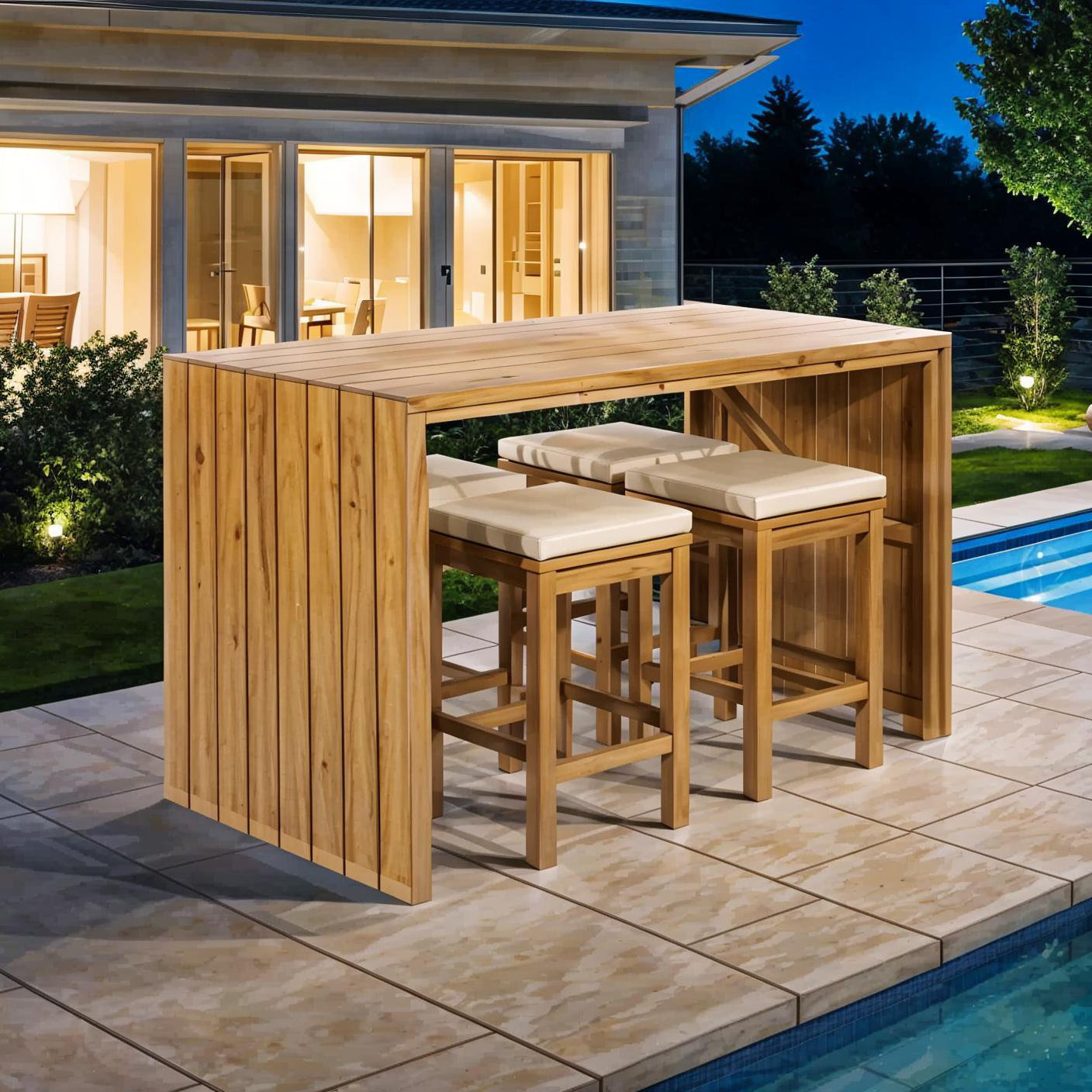 Red Barrel Studio® 5 Piece Outdoor dining Sets, Patio Acacia Wood Table ...