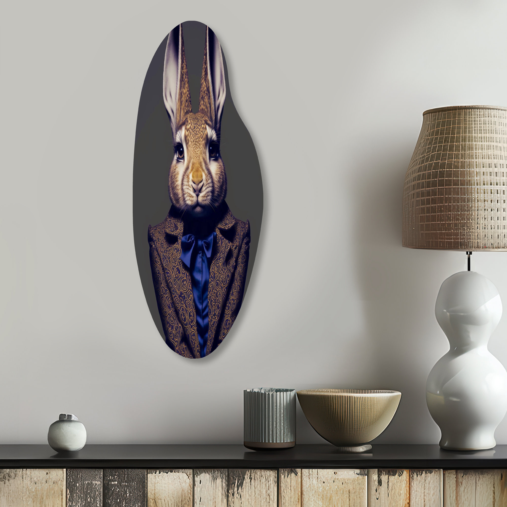 Trinx Fancy Rabbit In A Gray And Blue Suit - Animals Rabbit Curved ...