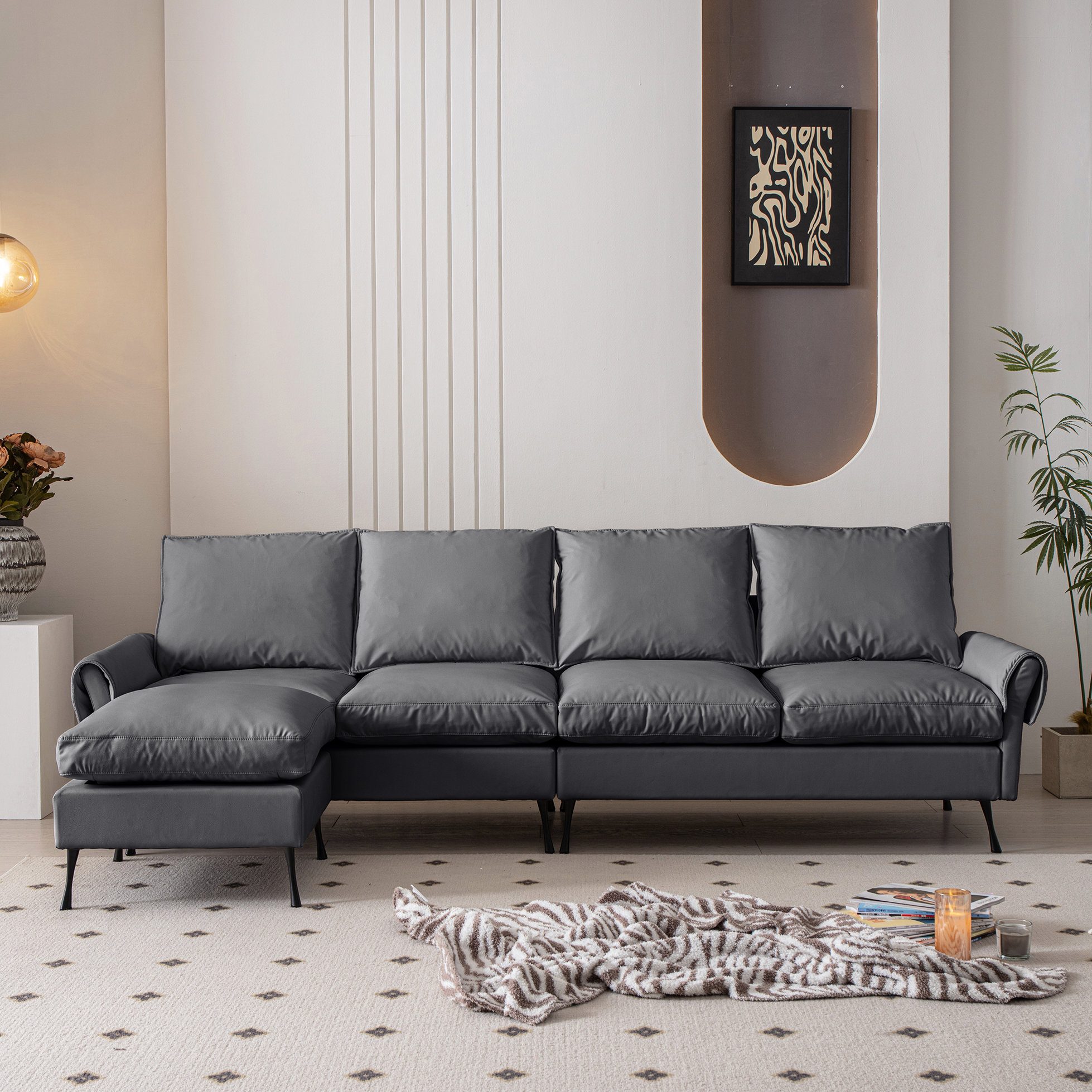 Corrigan Studio® Technical Leather Couch With Versatile Convertible And ...