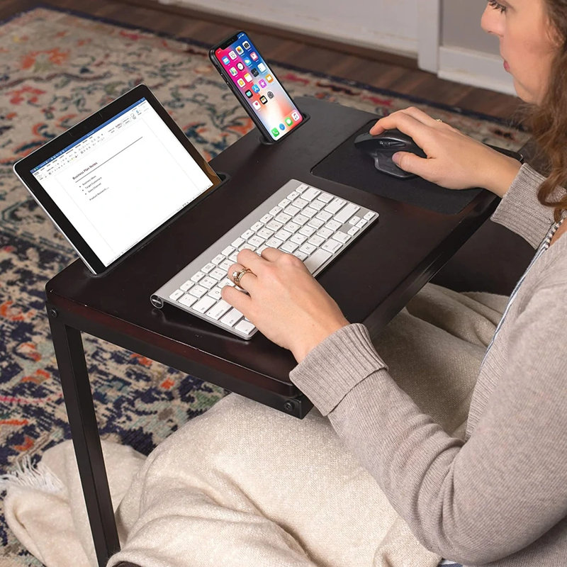 Sofia + Sam Sofa Table TV Tray With Tablet And Phone Slots - Metal Legs ...