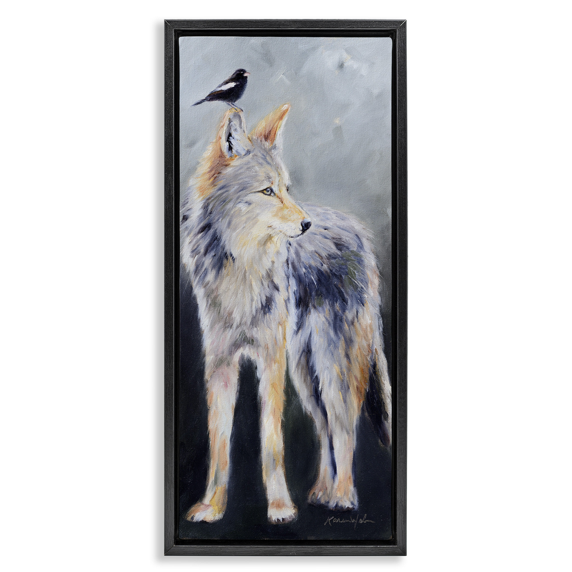 Loon Peak® Wild Coyote & Bird Framed Floater Canvas Wall Art by Karen ...