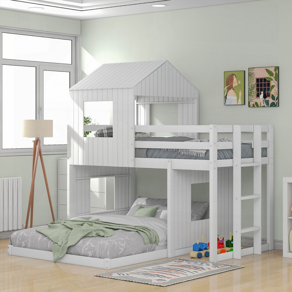 One Allium Way® Wooden Twin Over Full Bunk Bed with Playhouse ...