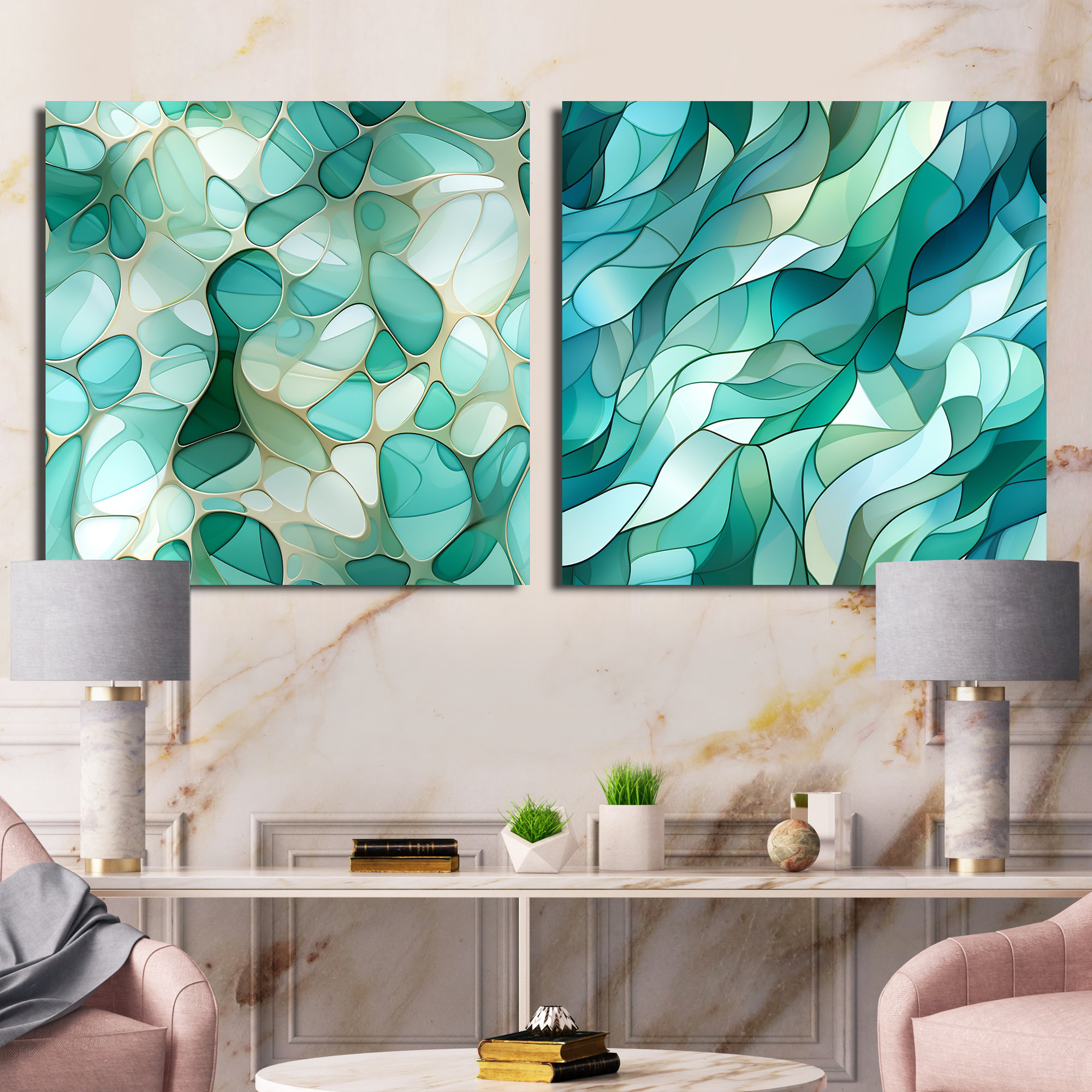 Design Art Seaglass Mosaic Emerald Coastal Pattern - Abstract Square ...