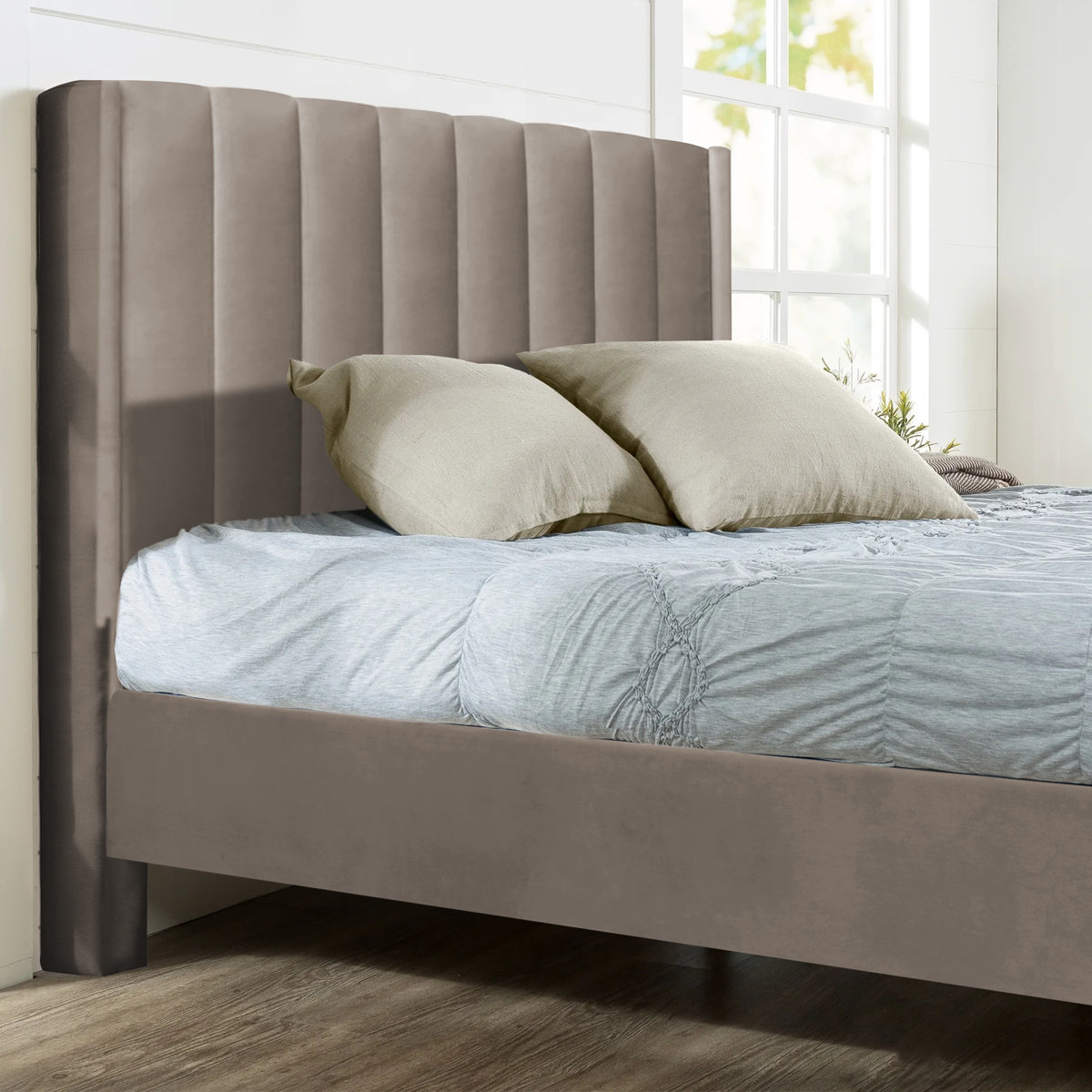 Everly Quinn Greaton 12" Soho Bed Frame with Upholstered Headboard ...