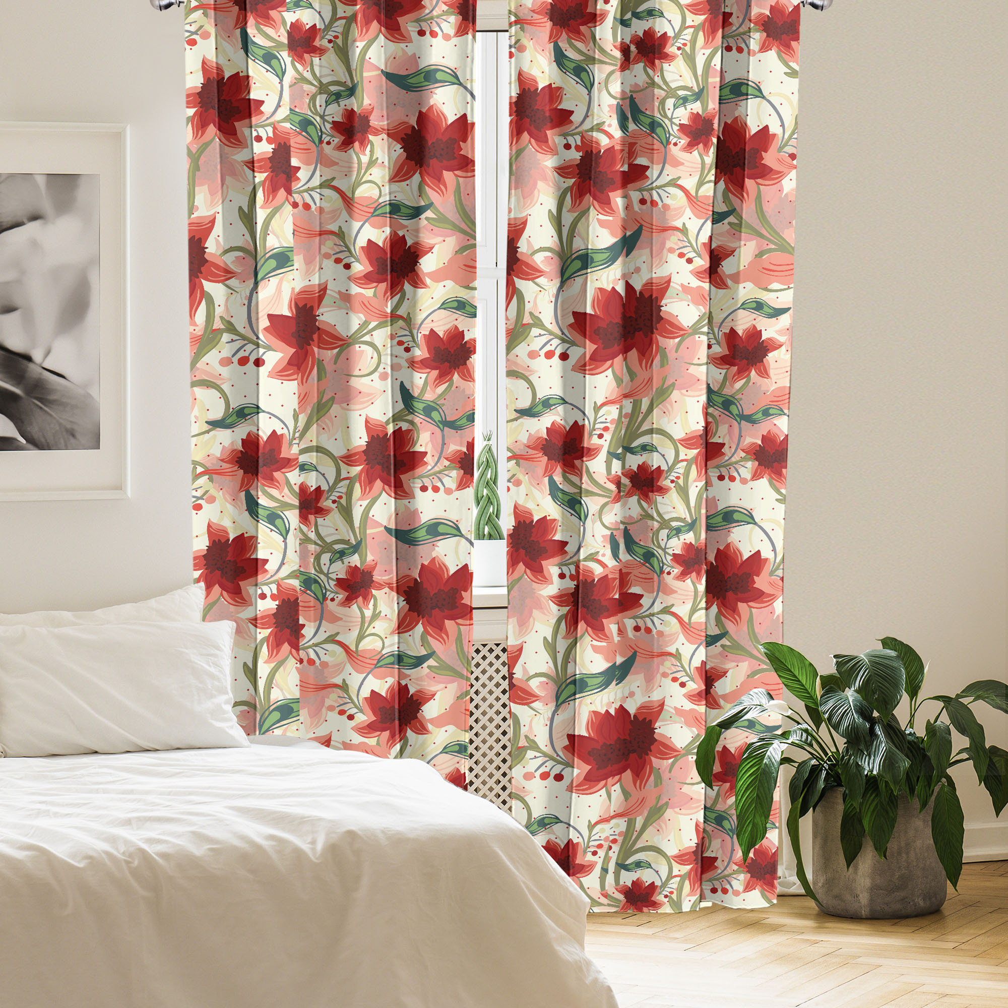 East Urban Home Floral Curtains Flowers Leaves Berries Plot Pair of 28 ...