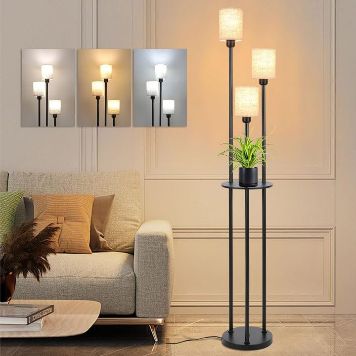 Hokku Designs Modern 3 Lights LED Floor Lamp with Shelves | Wayfair