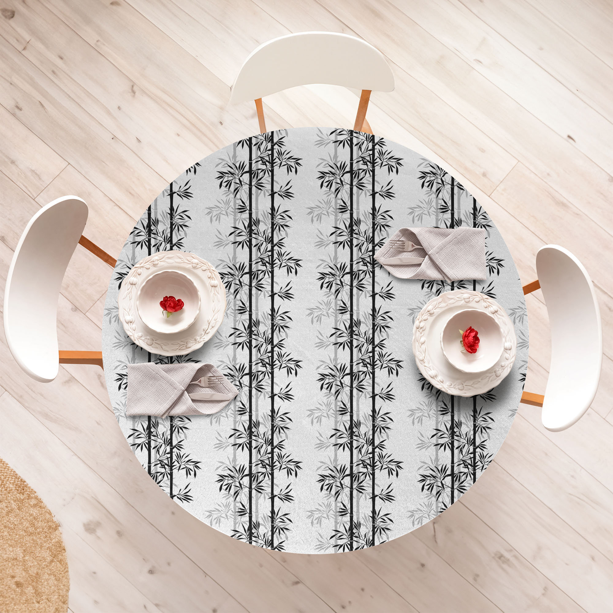 Mercer41 Tree of Life Fitted Round Tablecloth White and Black | Wayfair