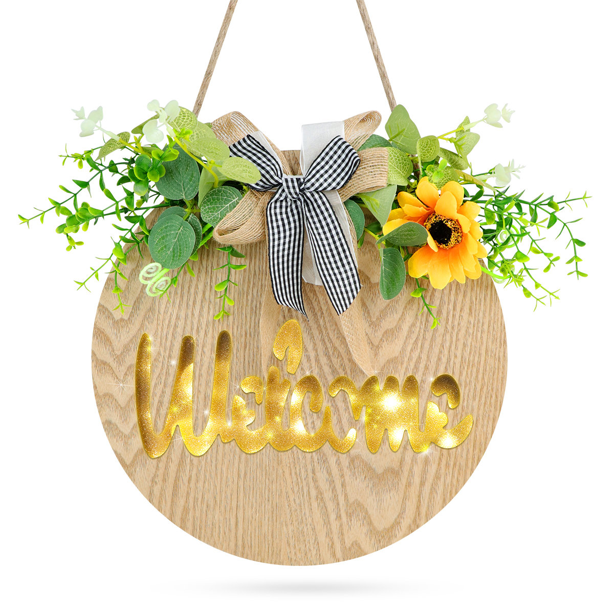 The Holiday Aisle® Christmas Led Welcome Sign Wooden Rustic Hanging ...