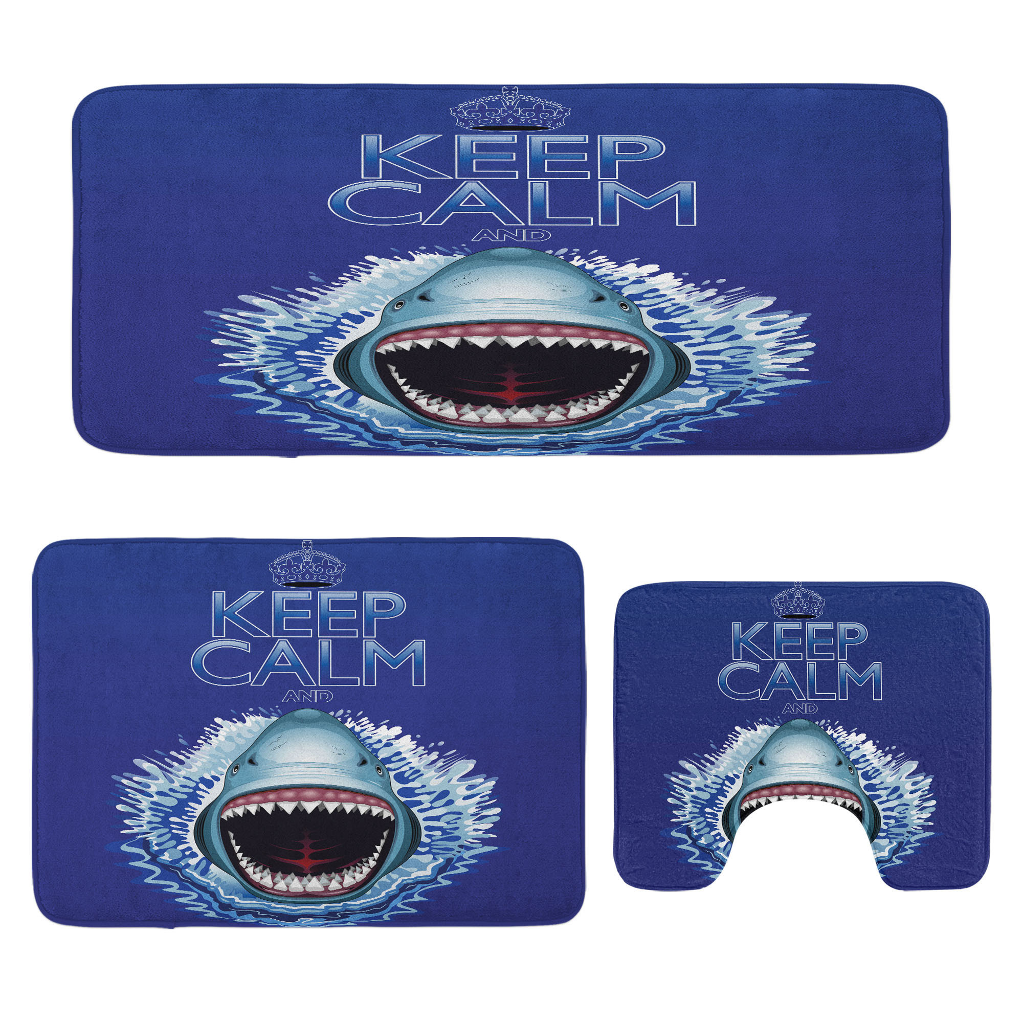 East Urban Home Dark Blue Bathroom Rug Set 3 Pieces U-Shape & Rectangle ...