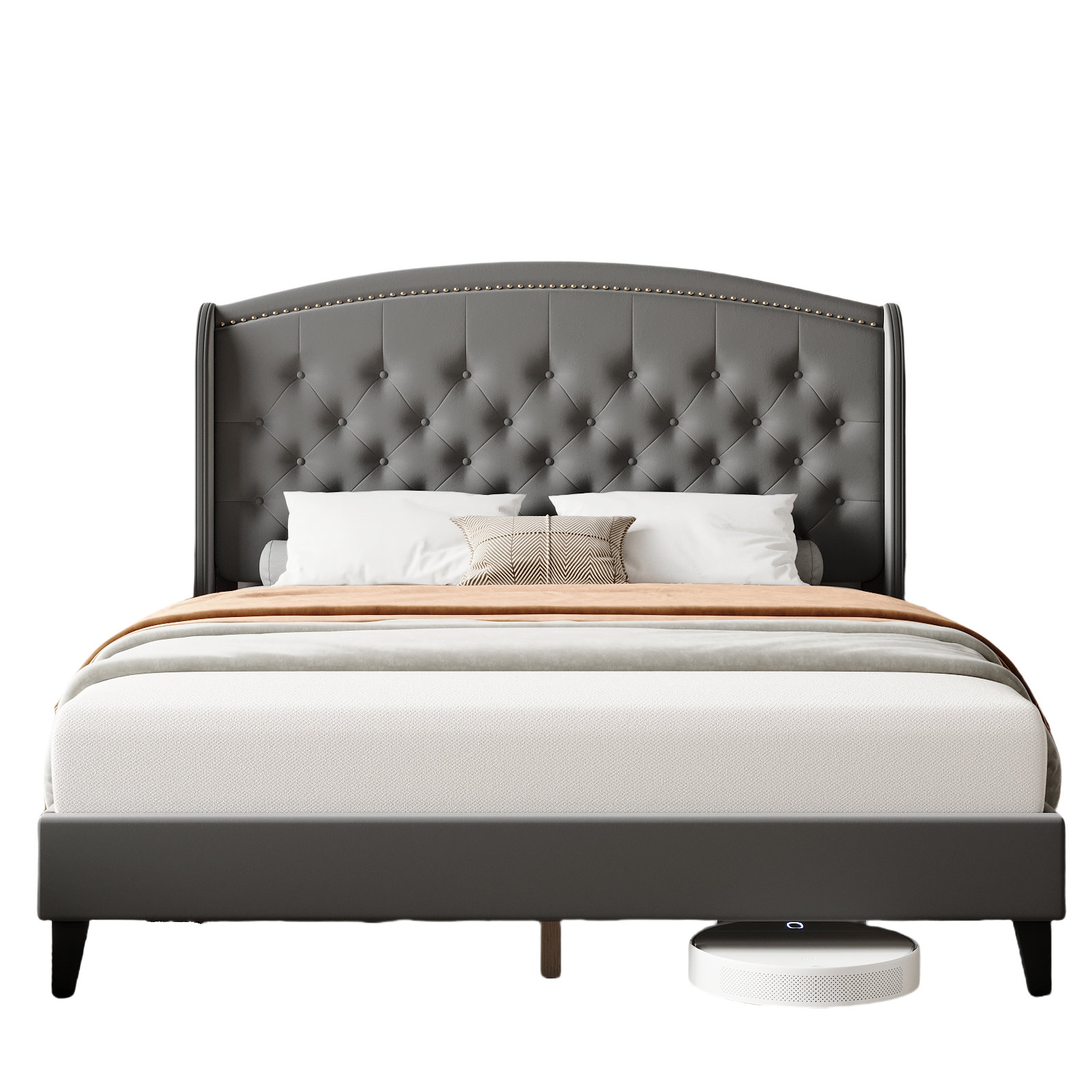House of Hampton Homhougo Queen Size Bed Frame – Upholstered Platform ...