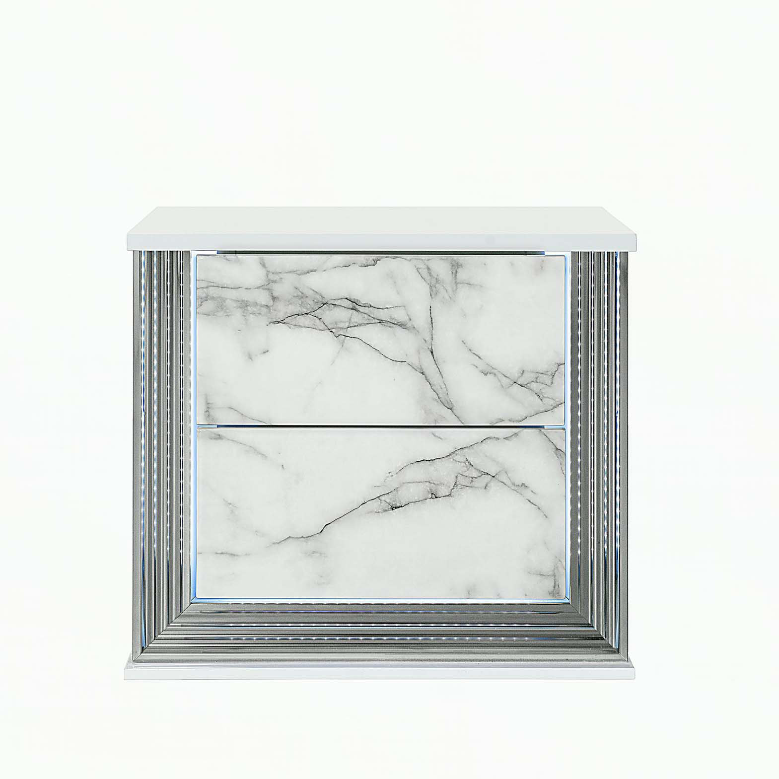 Hokku Designs MOON WHITE MARBLE NIGHTSTAND WITH LED | Wayfair
