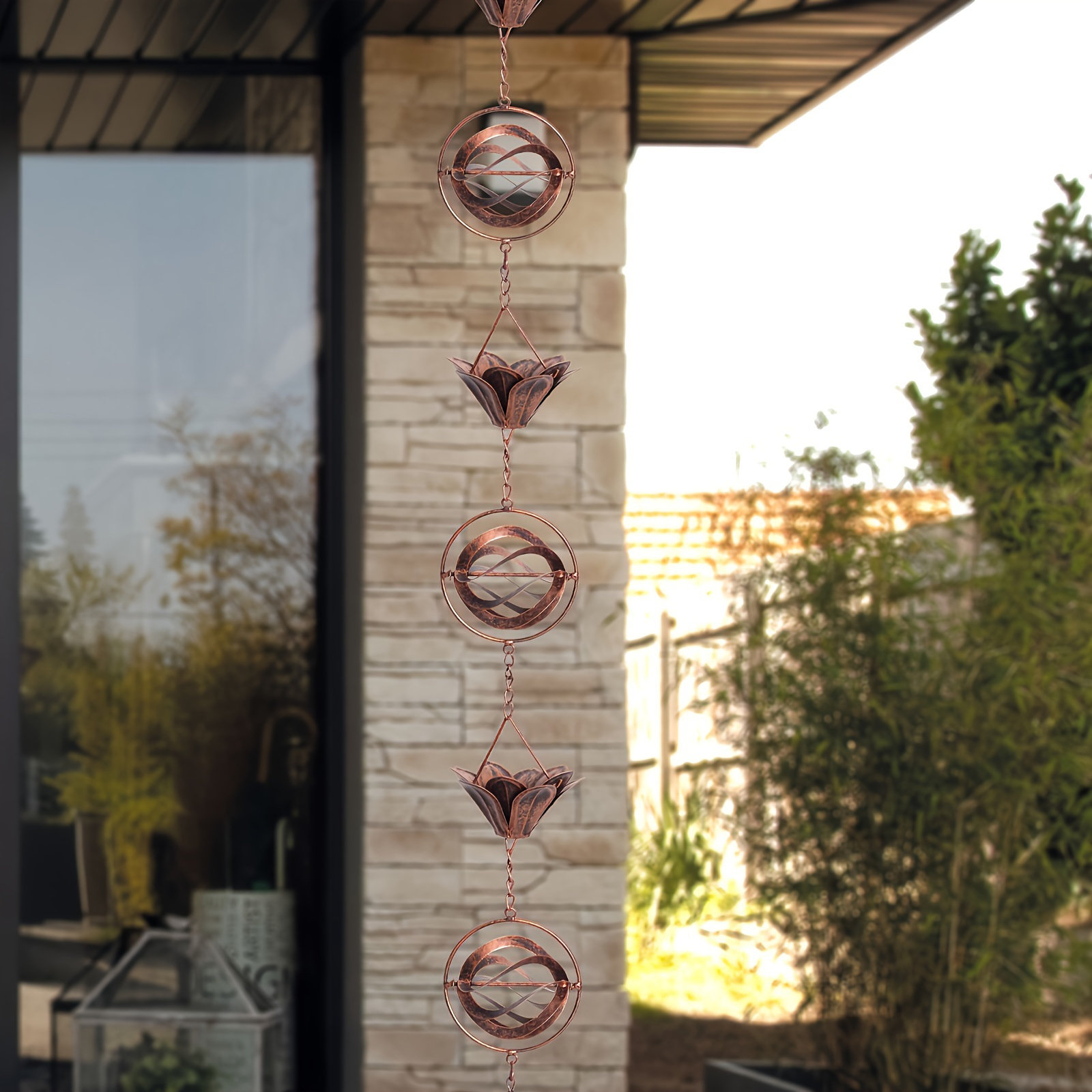 Arlmont & Co. Metal Craft Wind Spinner Rain Chain Bell, Outdoor Hanging ...