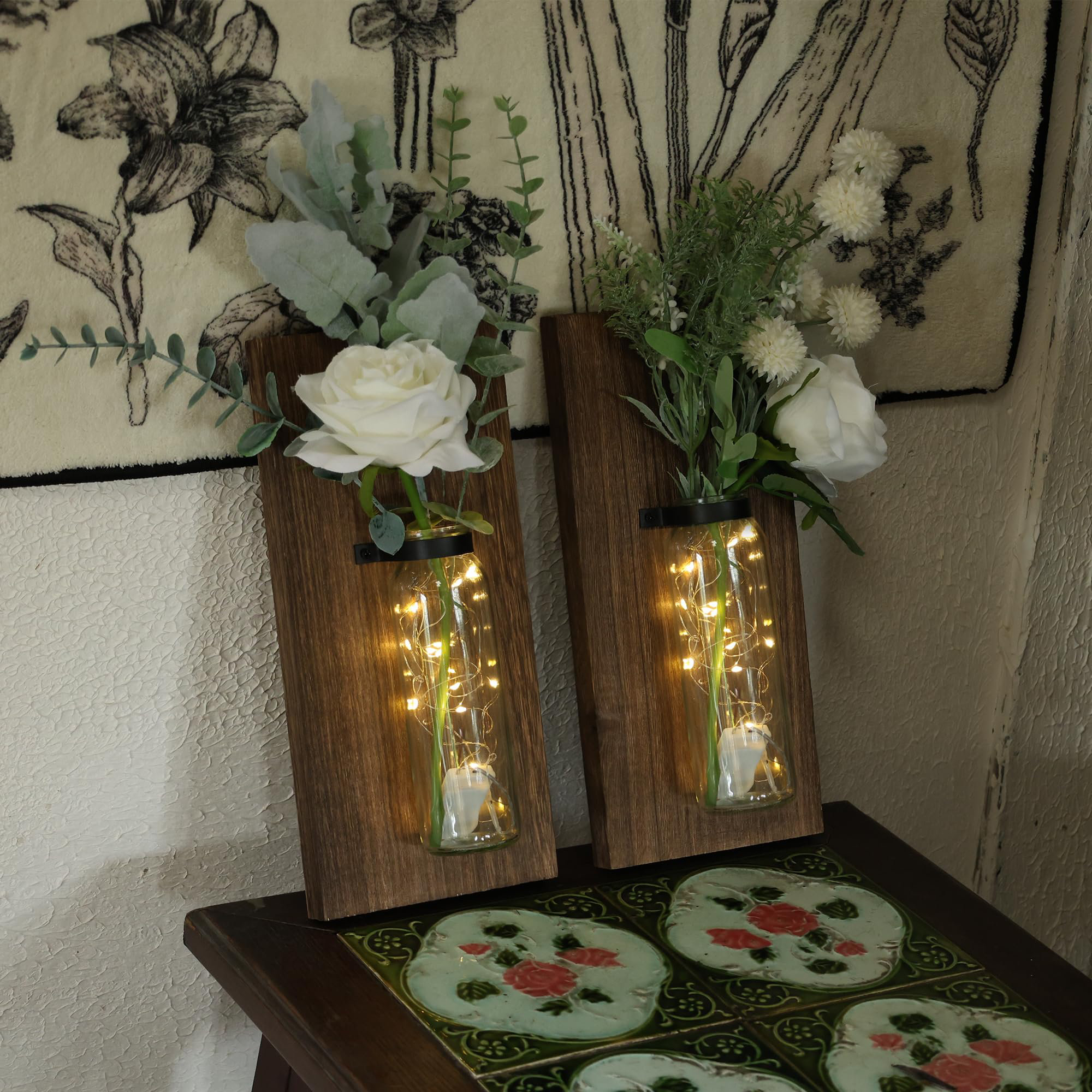 Ophelia & Co. 2 Pack Wood Glass Wall Sconces, Farmhouse Planters For ...