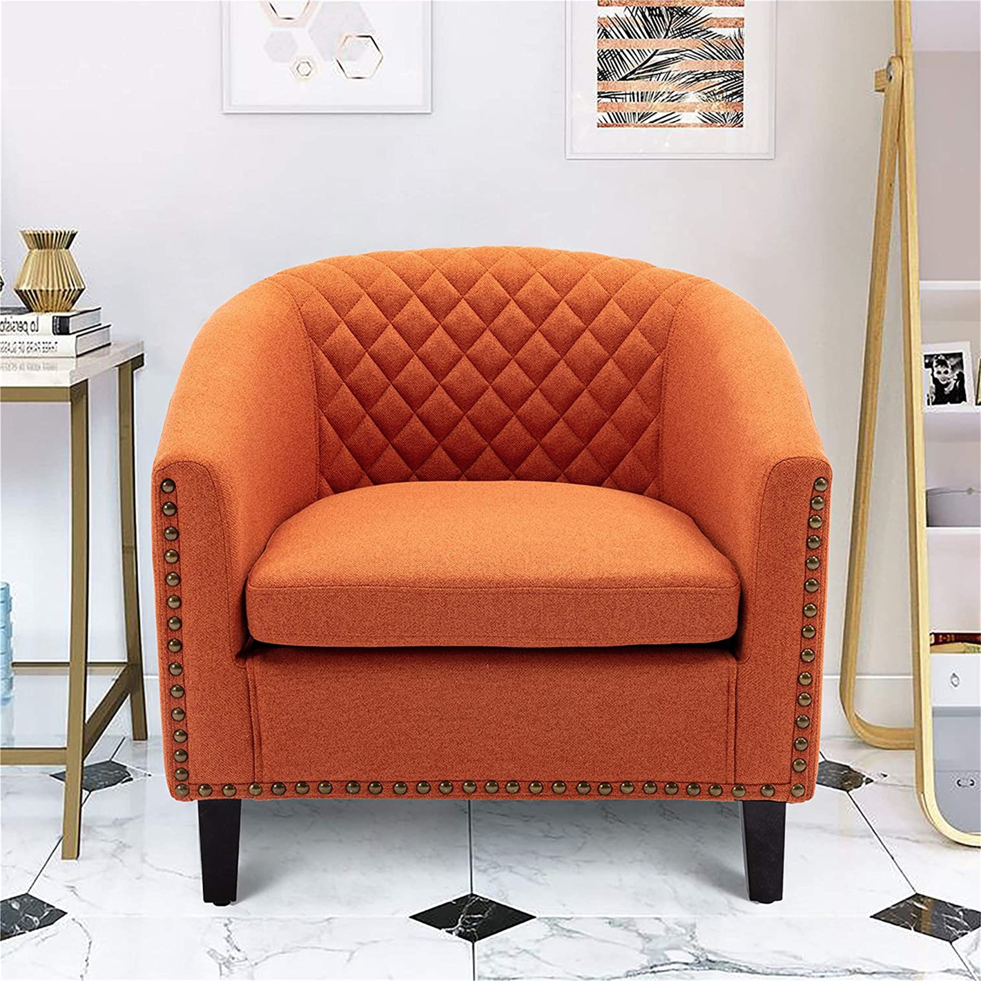 Latitude Run® Modern Accent Barrel Chair, Rhombus Armchair With Nail ...