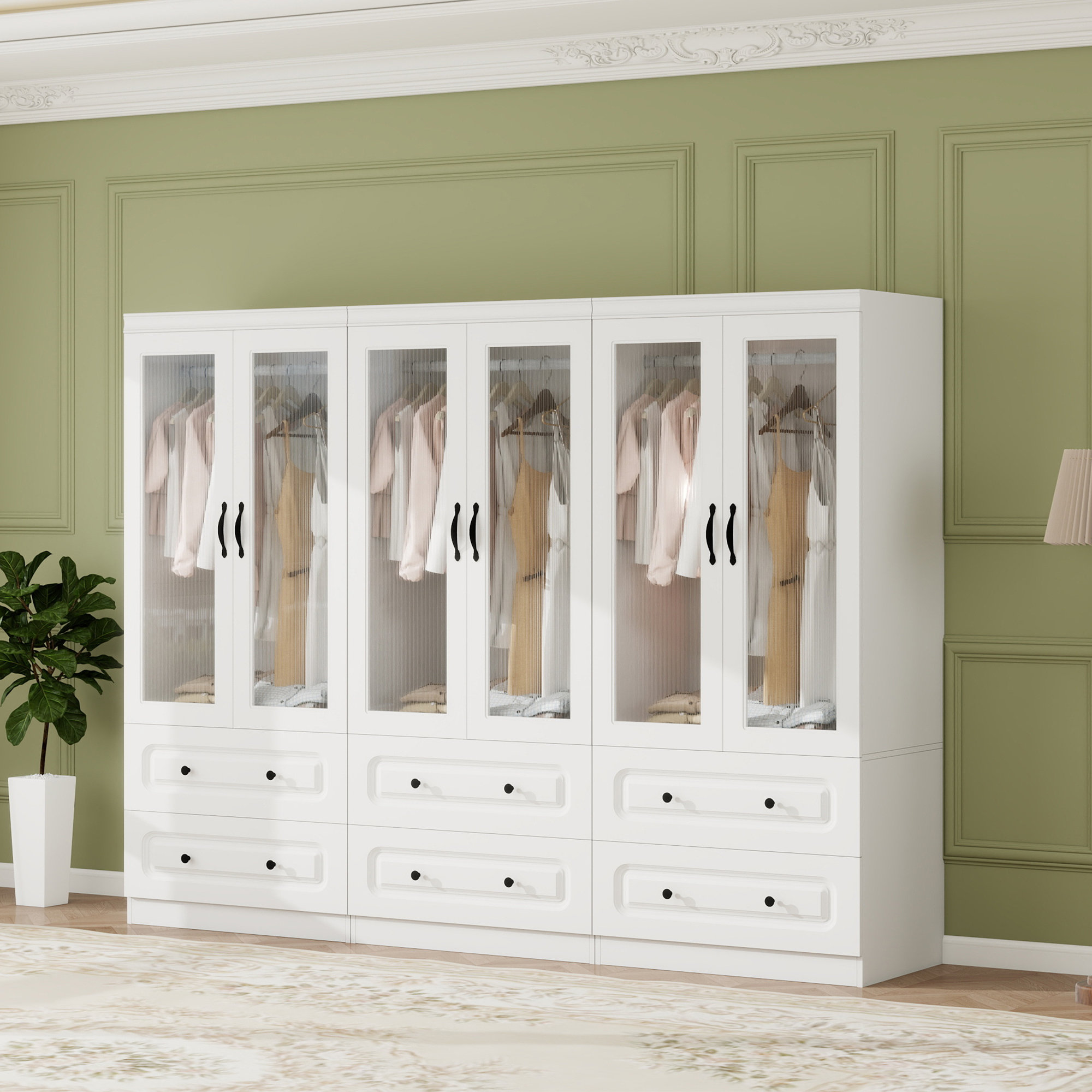 Red Barrel Studio® Elegant White Armoire Wardrobe Closet with Glass ...