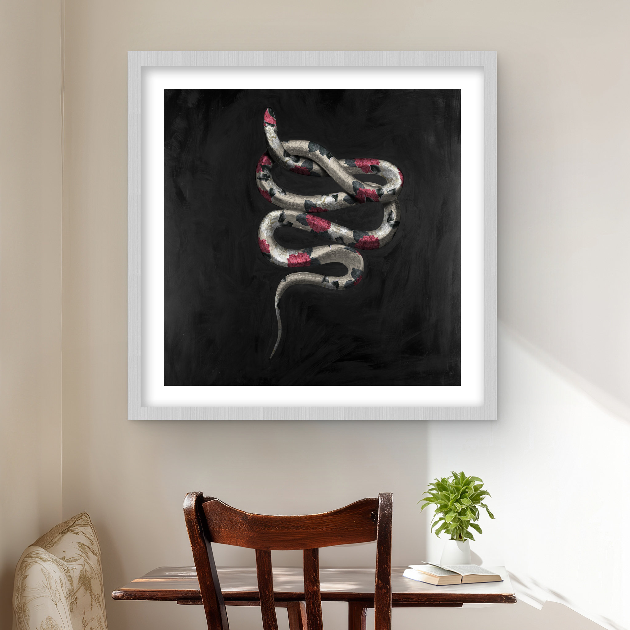 Lark Manor™ Snake flowers - Pink Wildlife Framed Matted Print for Decor ...