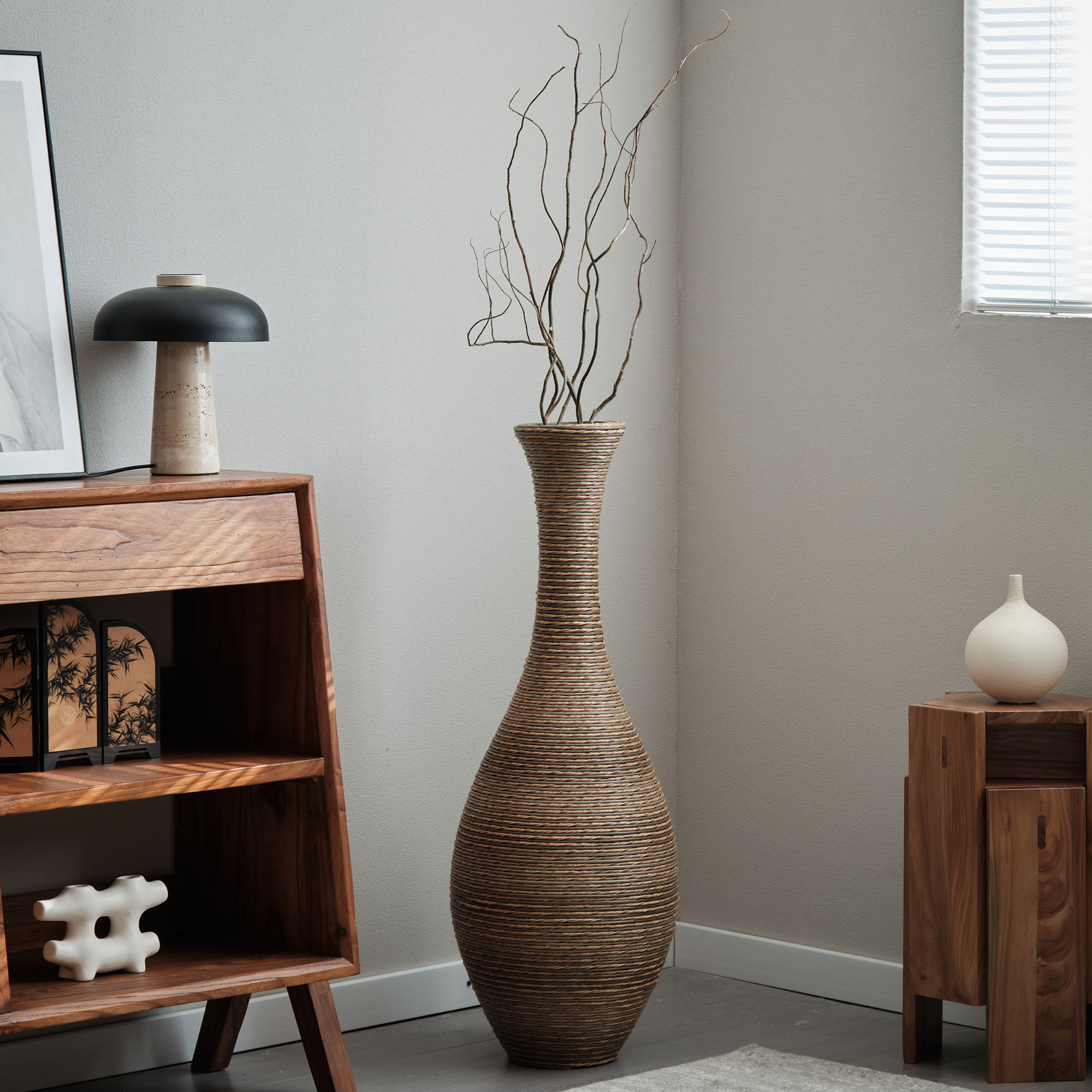 Bay Isle Home™ 40" H Large Floor Vase, Two-Tone Hand Woven Rattan ...