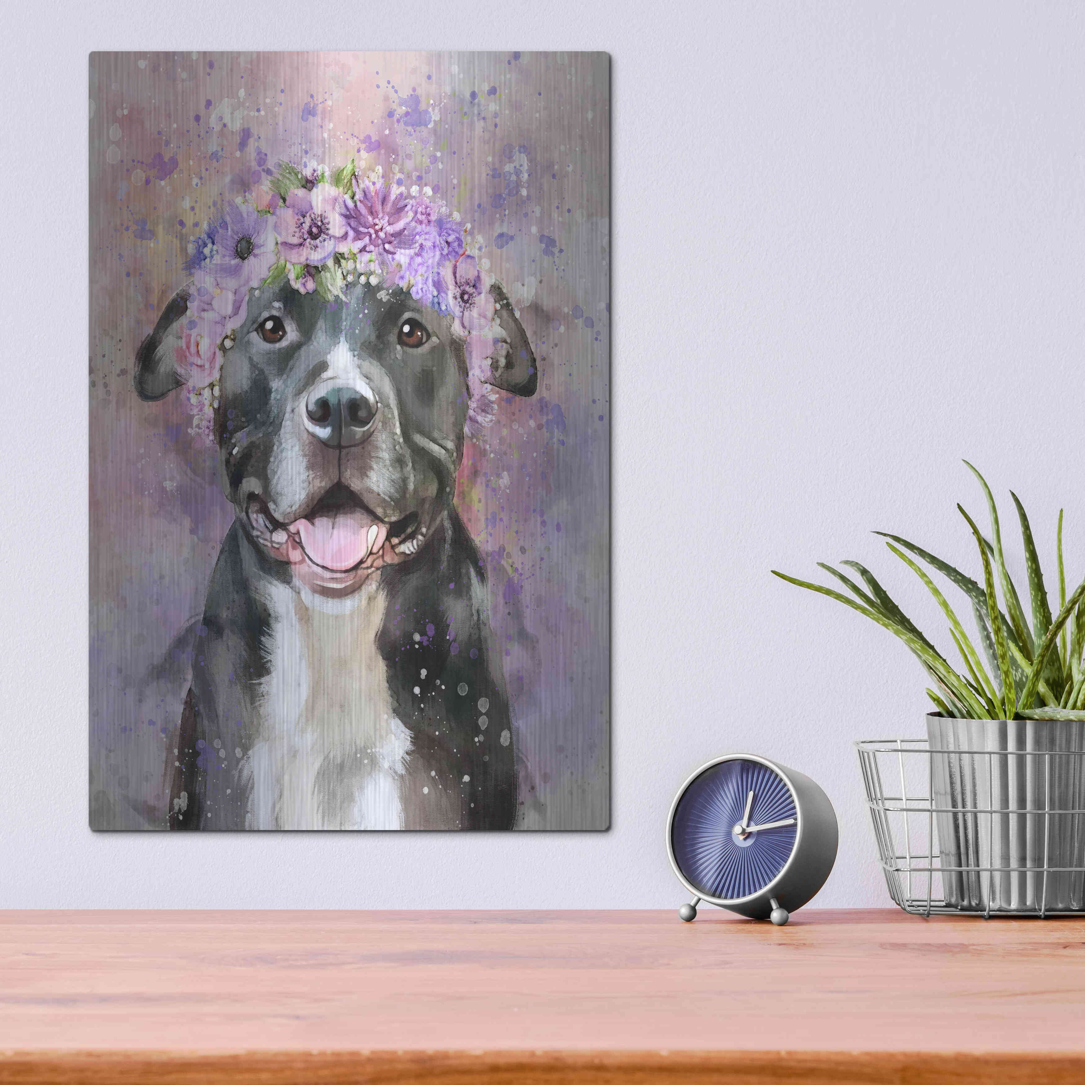 Red Barrel Studio Luxe Metal Art 'Flower Crown Pit Bull 6' By Furbab ...