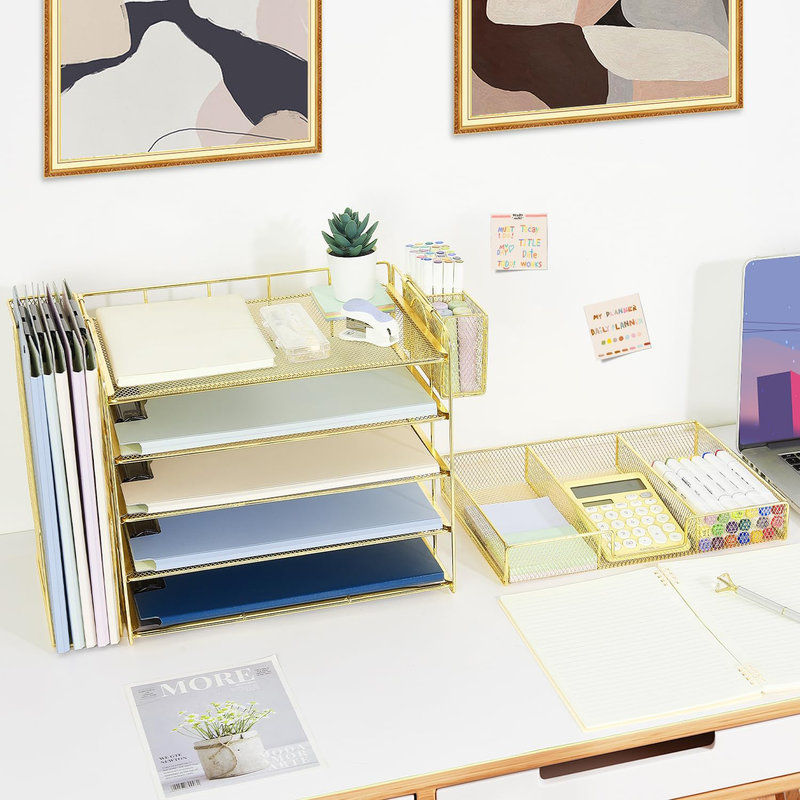 Inbox Zero Tray Organizer with Mesh File Holder,Desk Accessories ...