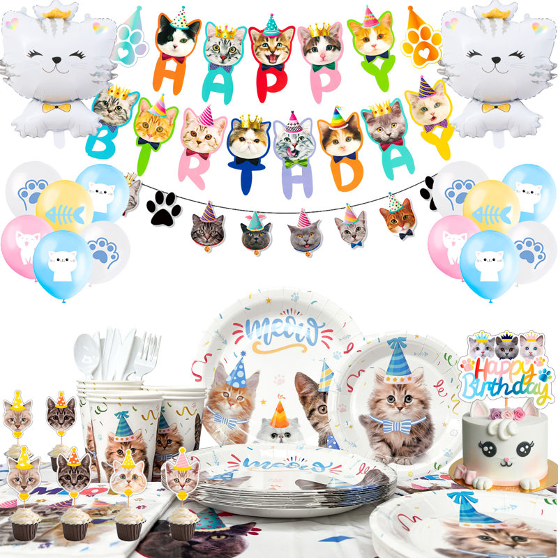 The Party Aisle™ Cat Birthday Party Supplies,167pcs Cat Birthday ...