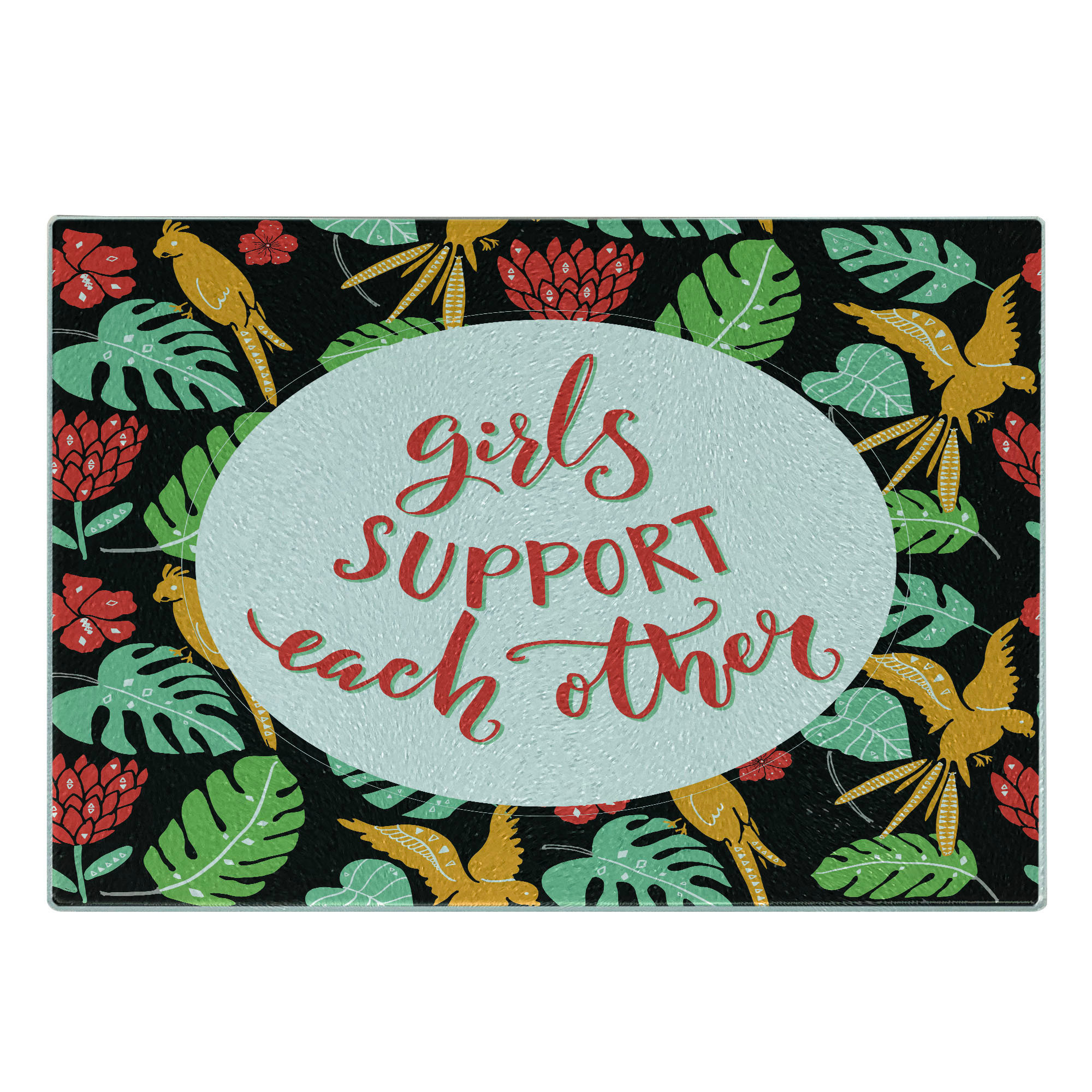 Ambesonne Feminist Tempered Glass Cutting Board Tropical Theme Words ...