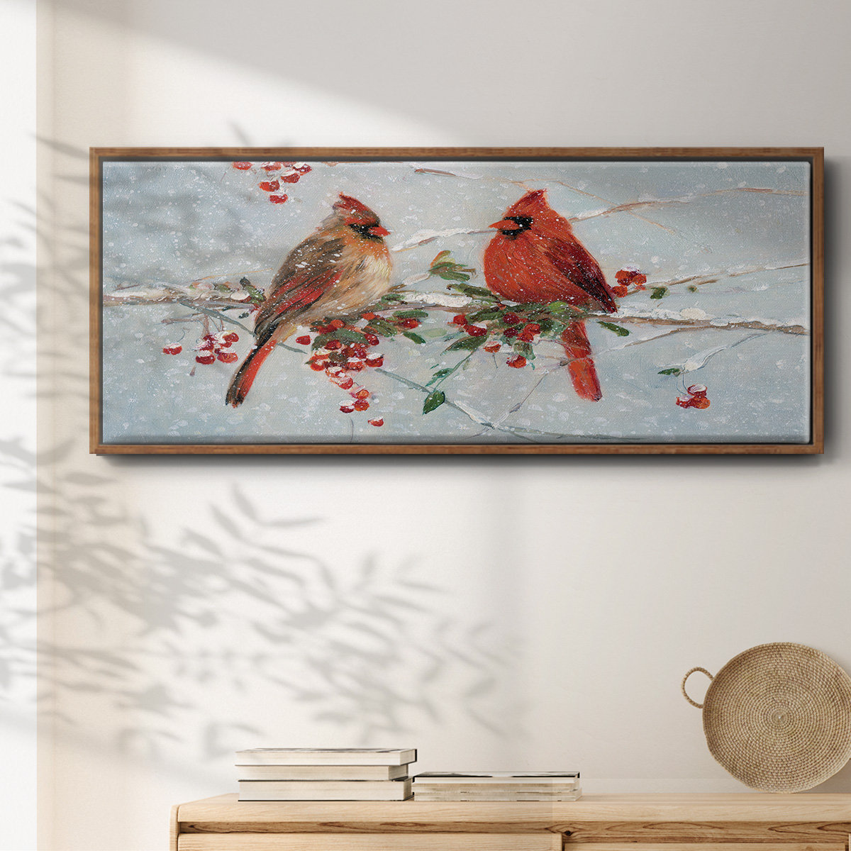 The Holiday Aisle® Cardinals In Winter Premium Framed Canvas- Ready To ...