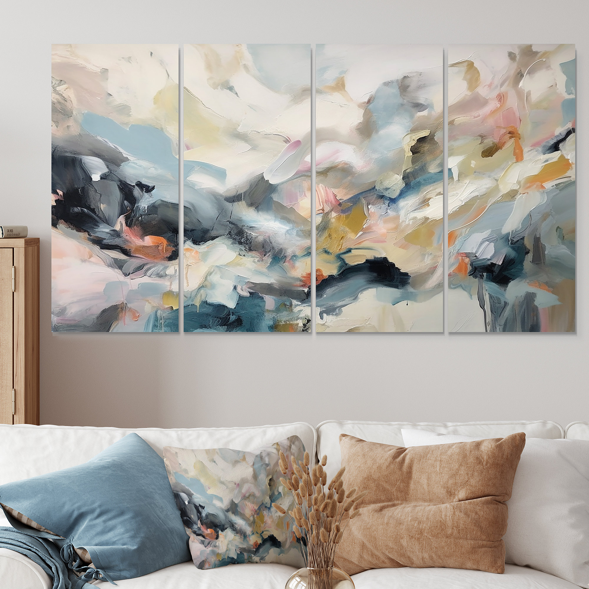 Ivy Bronx Grey And Blue Vivid Waves Fuild I - Abstract Painting 4 Piece ...