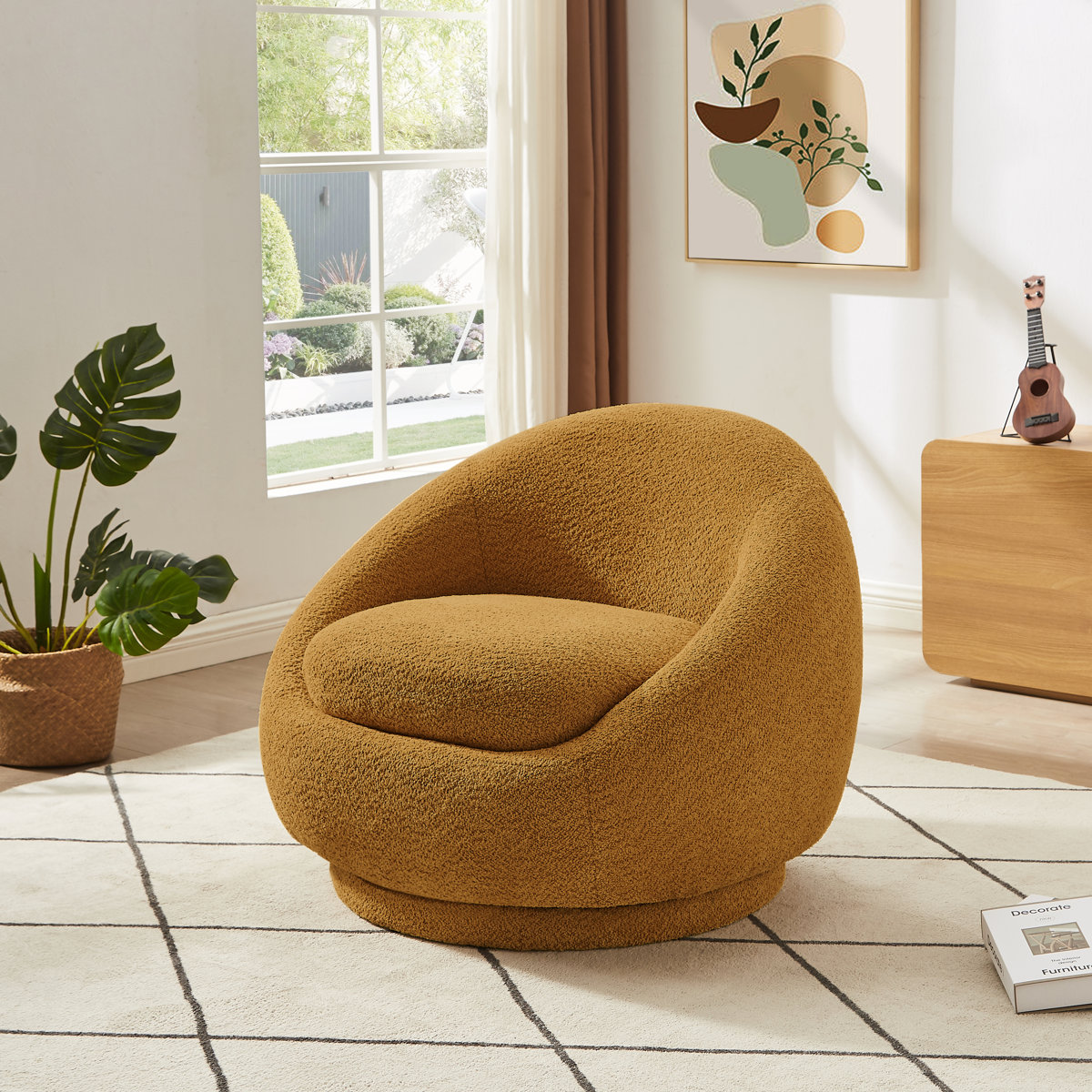 Ivy Bronx Linsk 34.2'' Wide Boucle Upholstered Swivel Barrel chair ...