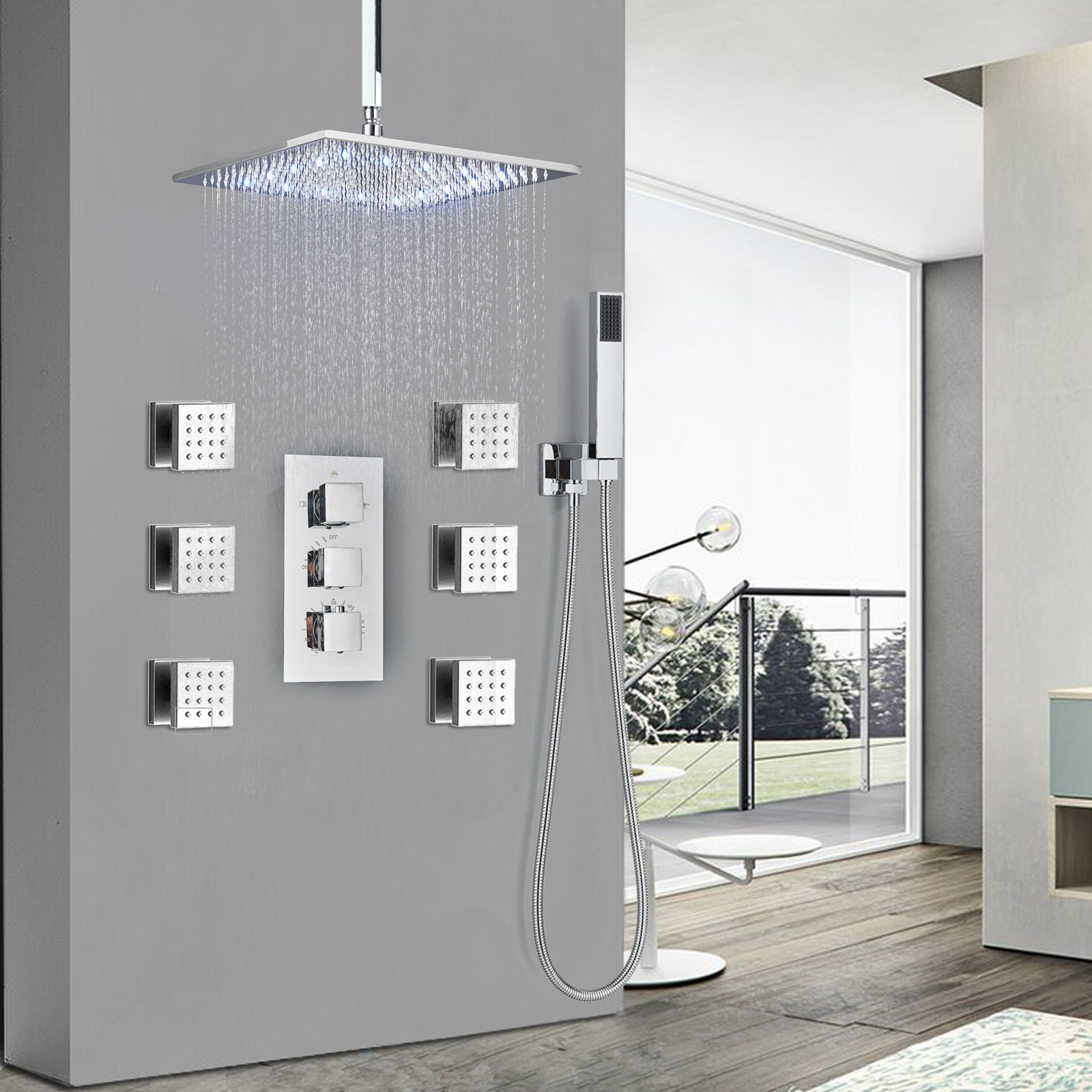 AlenArtWater Thermostatic Complete Shower System with Rough in-Valve ...