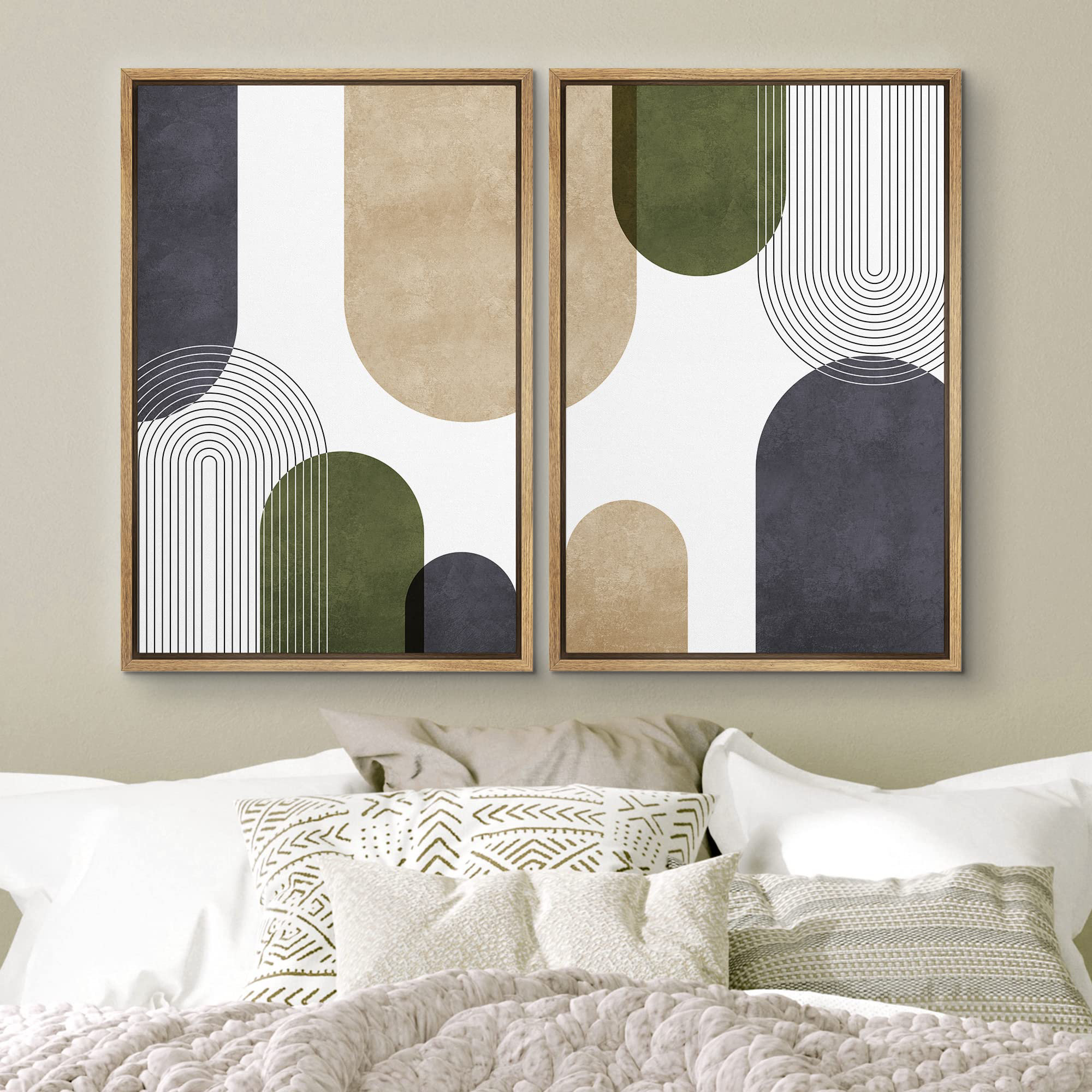 wall26 Geometric Green, Tan And Black Polygon Collage Abstract Shapes ...