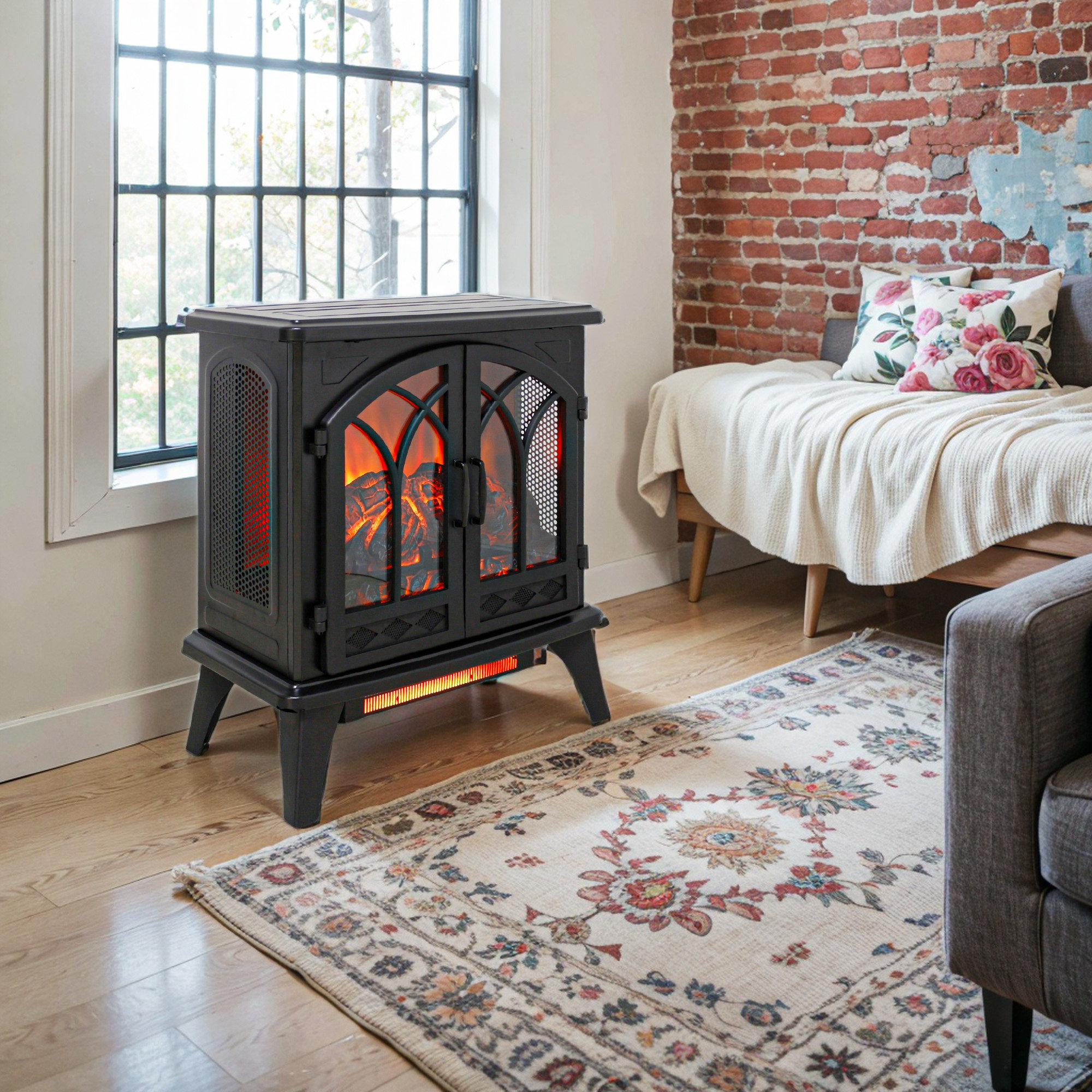 Symple Stuff Freestanding Electric Fireplace Stove Heater With Remote ...