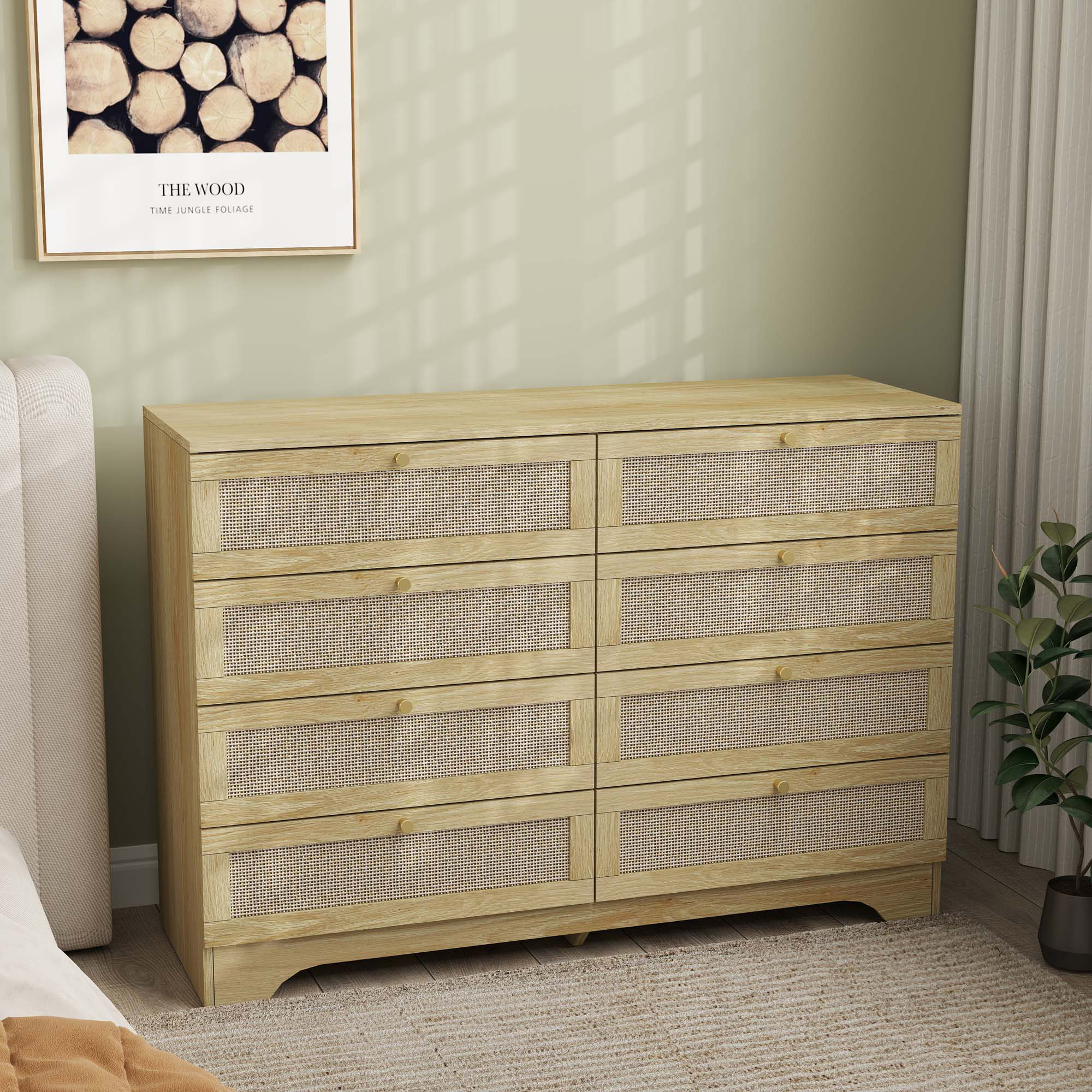 Bay Isle Home™ Commode double 8 tiroirs, commode en rotin naturel pour ...