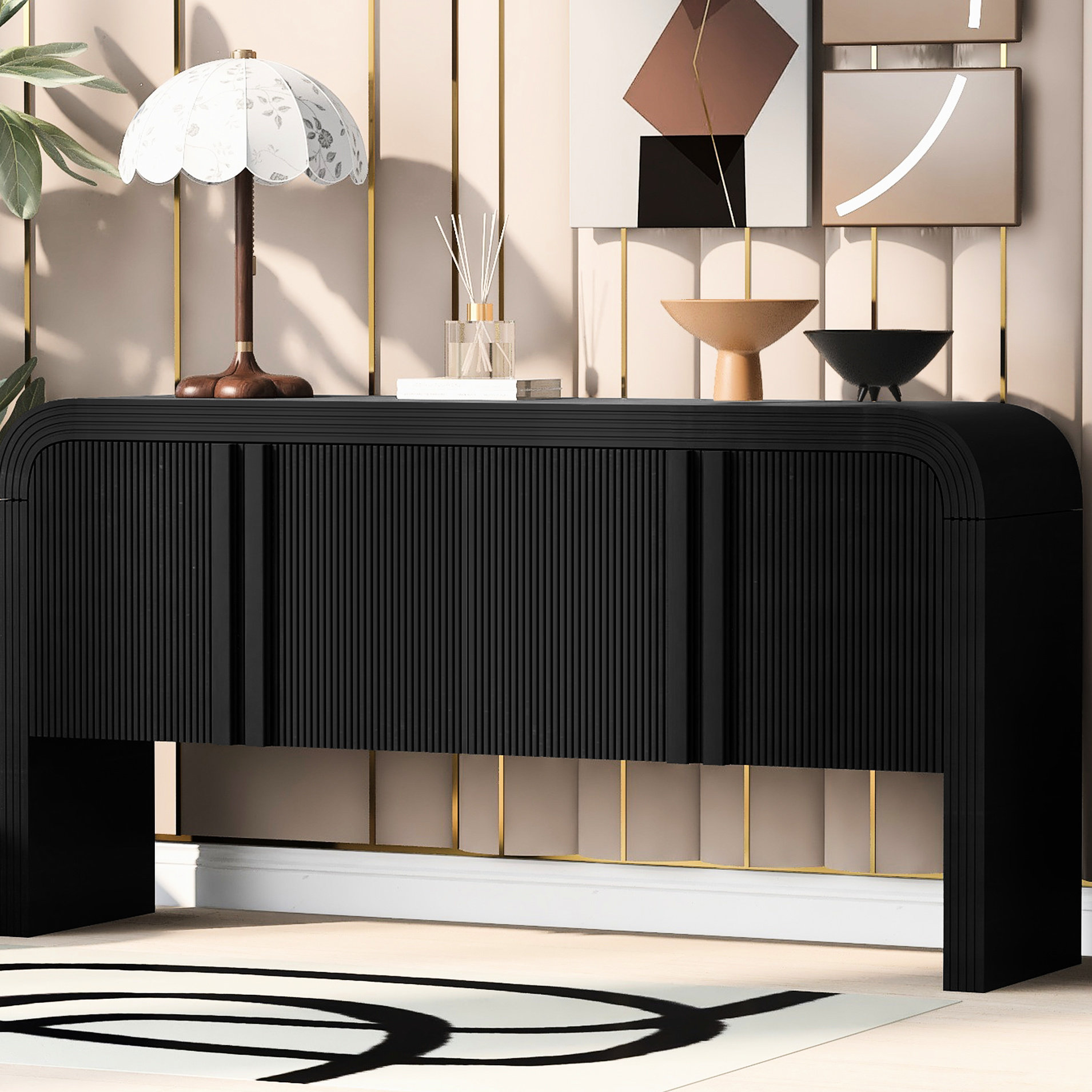 Latitude Run® 4-door Adjustable Storage Cabinet With Striped Exterior ...