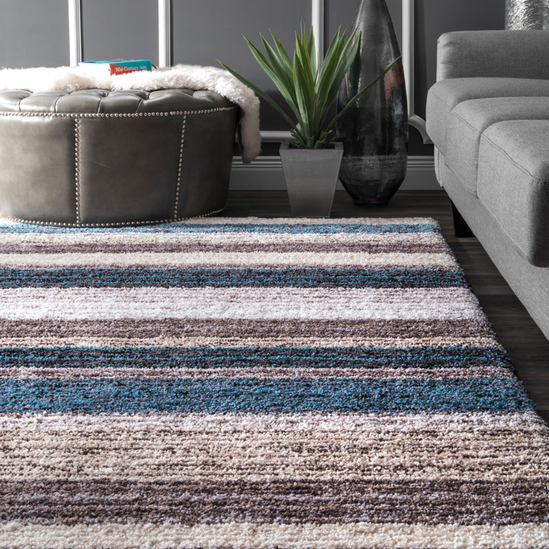 Langley Street City Striped Shag Tufted Performance Brown/Teal/Blue Rug ...
